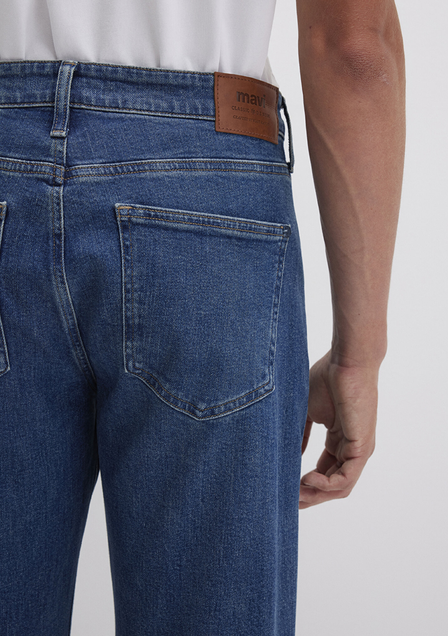 Erkek Lisbon Classic Denim Puslu Vintage Koyu Mavi Jean Pantolon