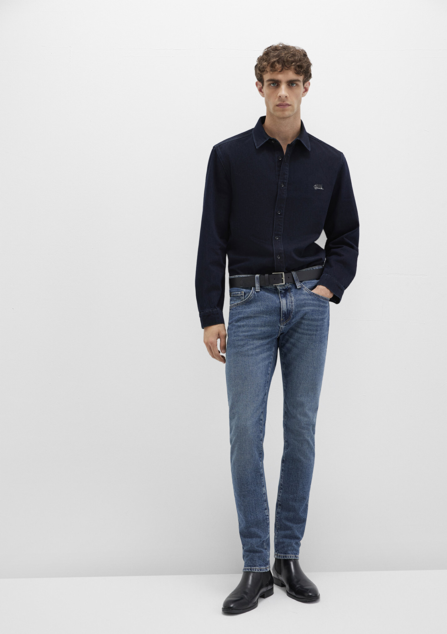 Erkek Kvnç Mavi Black Puslu Mavi Jean Pantolon