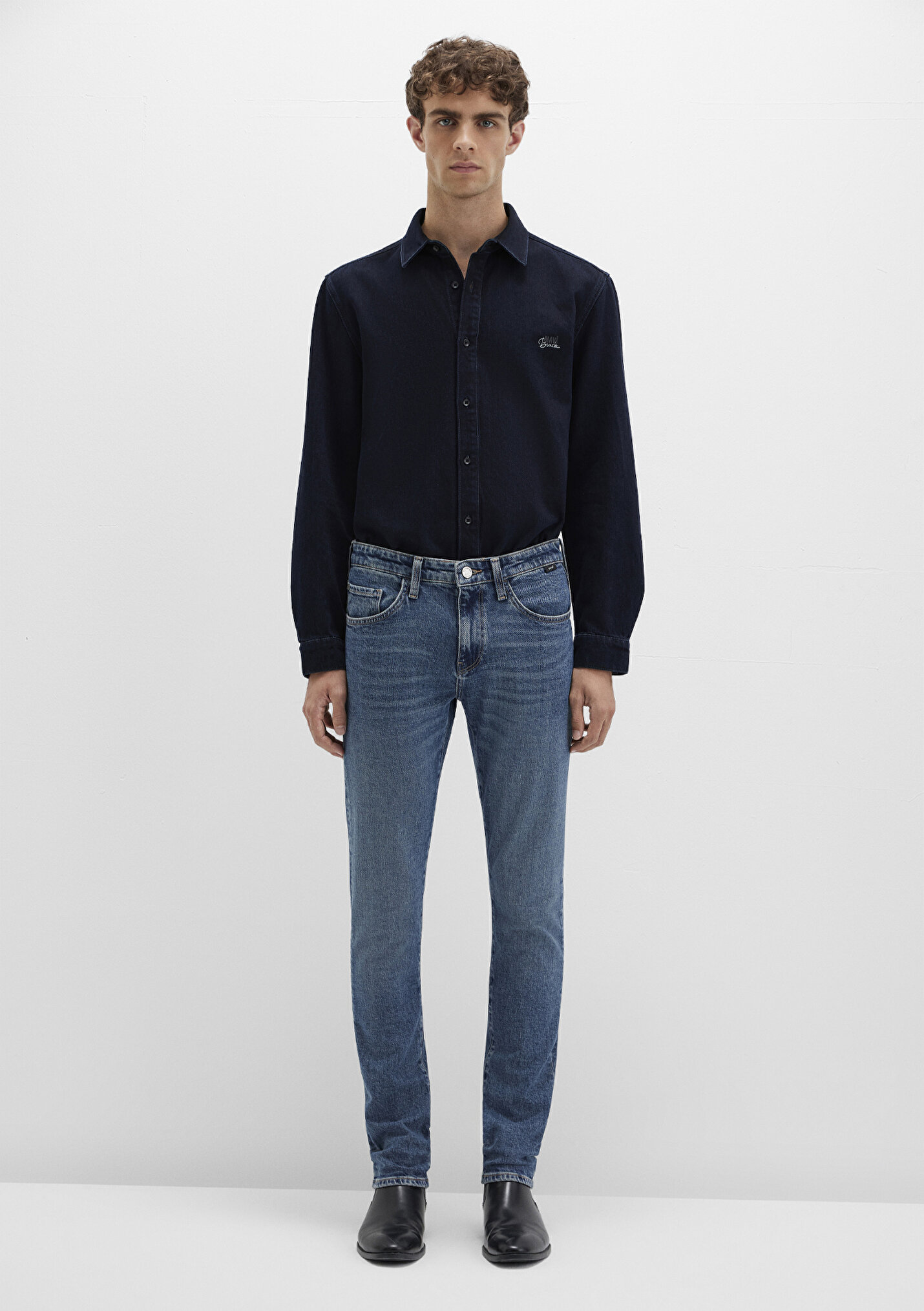 Erkek Kvnç Mavi Black Puslu Mavi Jean Pantolon