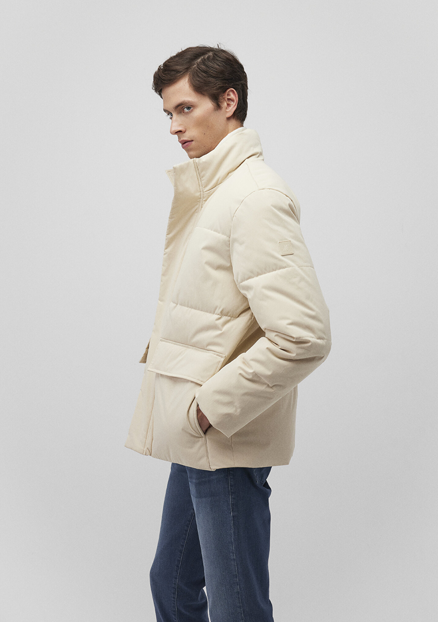 Outlet Erkek Dik Yaka Bej Şişme Mont