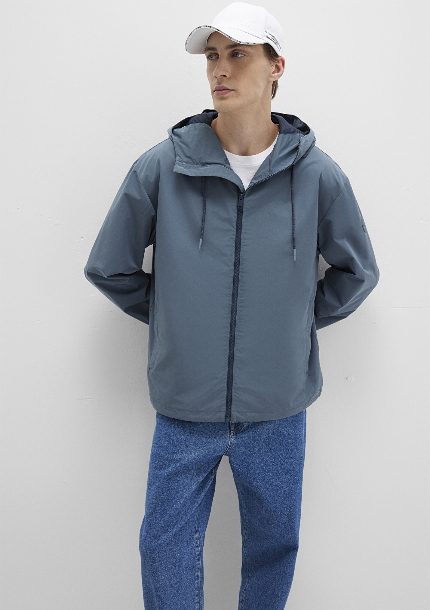 Erkek Kapüşonlu Mavi Mont