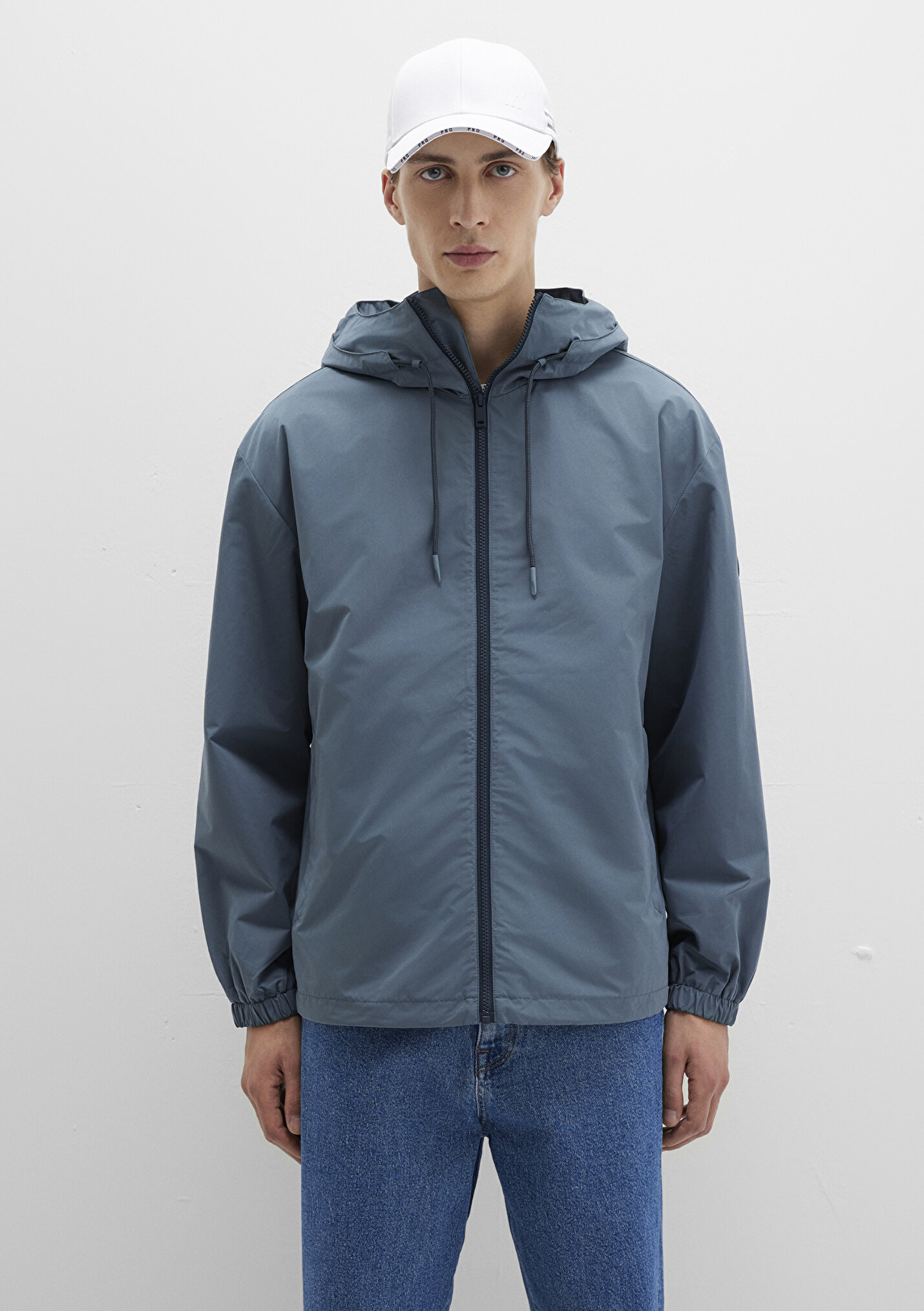 Erkek Kapüşonlu Mavi Mont