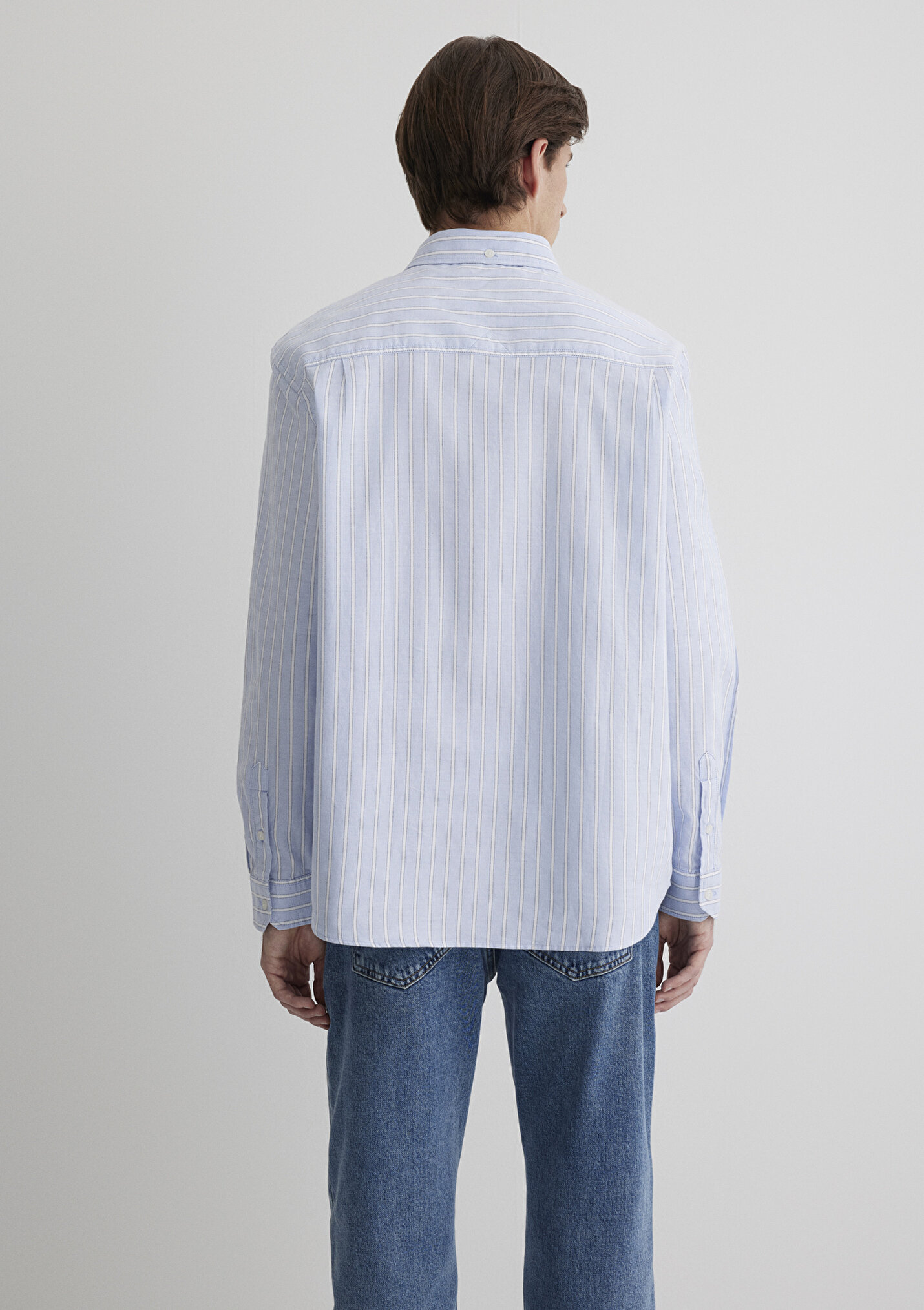 Outlet Erkek Çizgili Mavi Gömlek