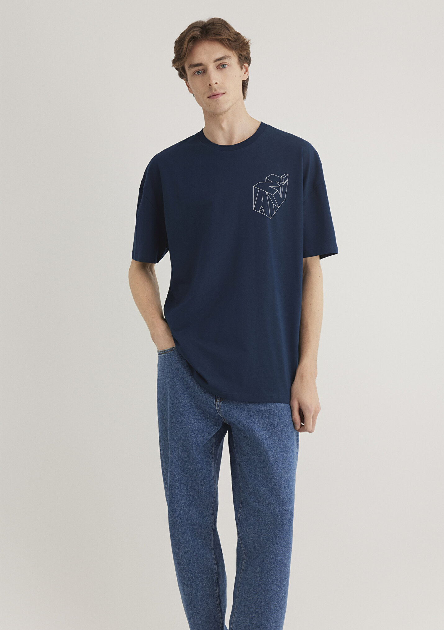 Mavi Logo Sırt Baskılı Lacivert Tişört - Mavi