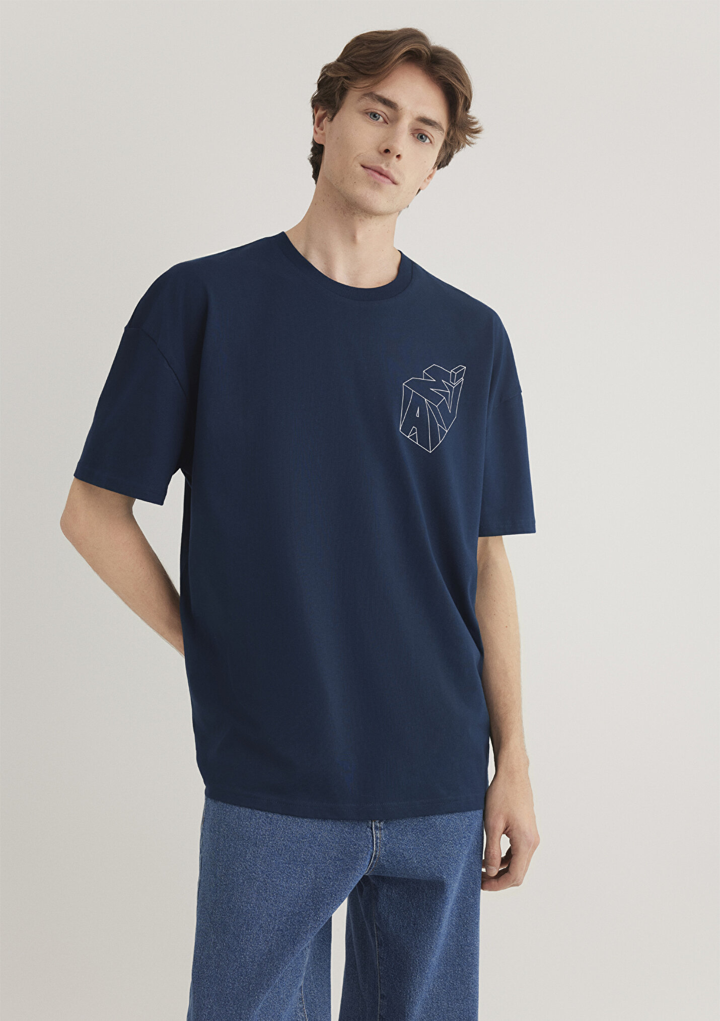 Mavi Logo Sırt Baskılı Lacivert Tişört - Mavi