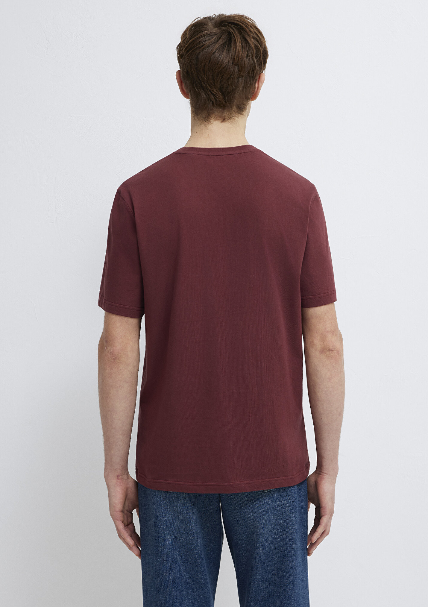 Erkek Mavi Logo Baskılı Bordo Tişört