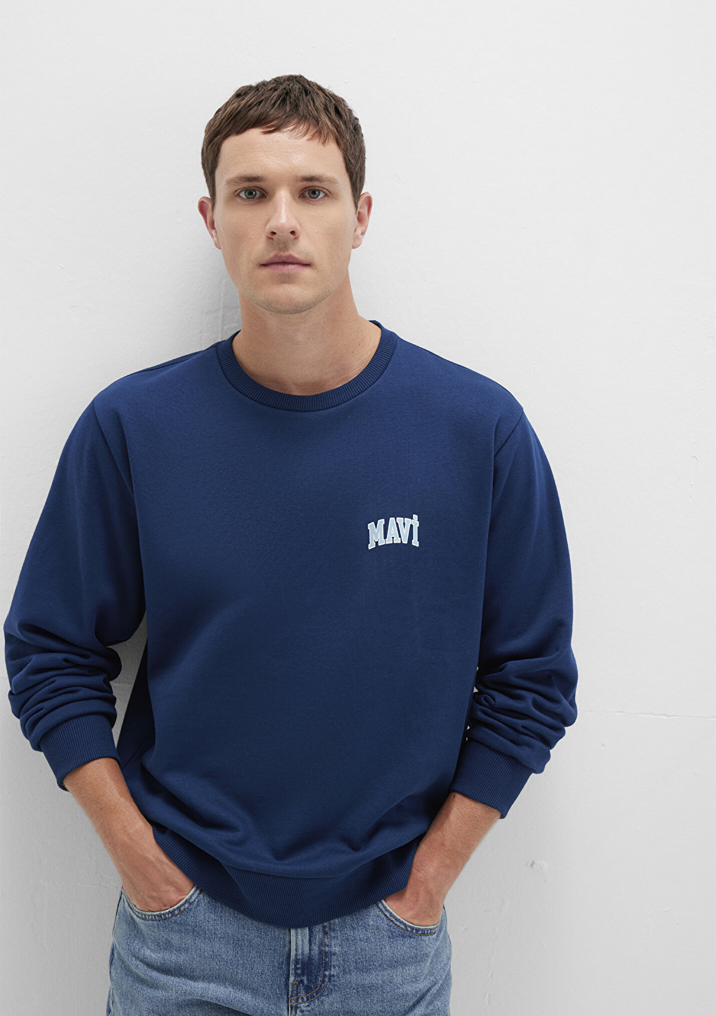 Erkek Mavi Logo Baskılı Mavi Sweatshirt