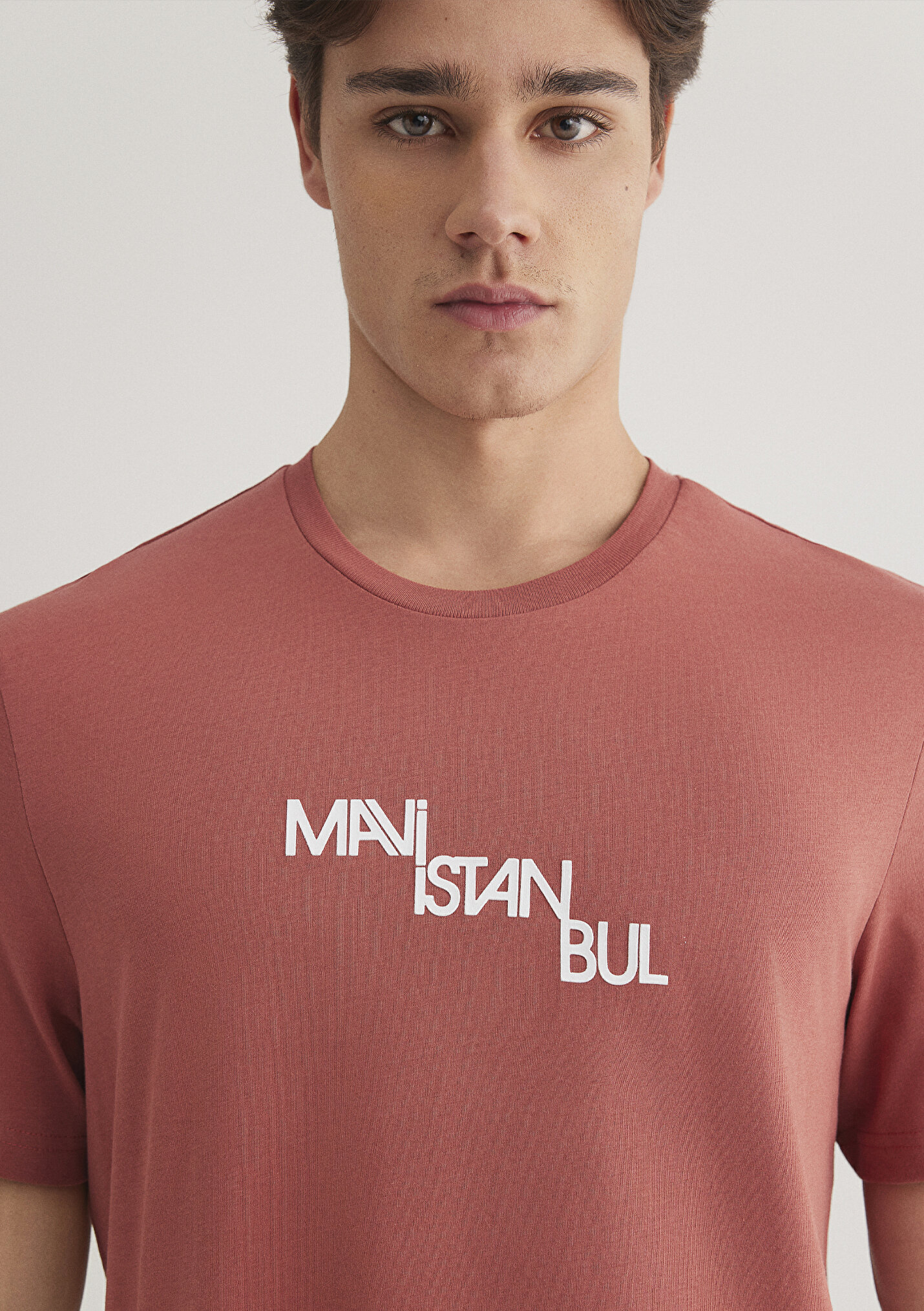 Outlet Erkek Mavi İstanbul Baskılı Turuncu Tişört