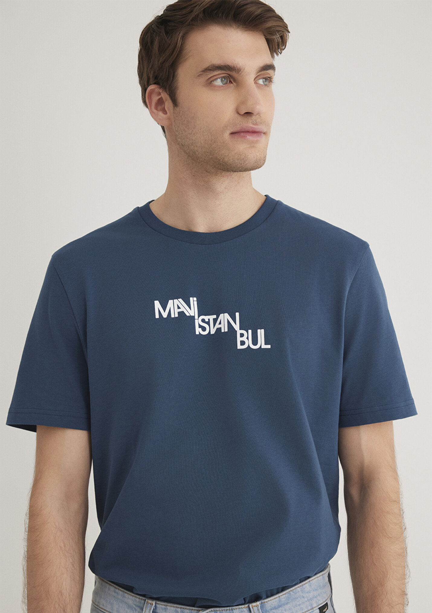 Outlet Erkek Mavi İstanbul Baskılı Lacivert Tişört