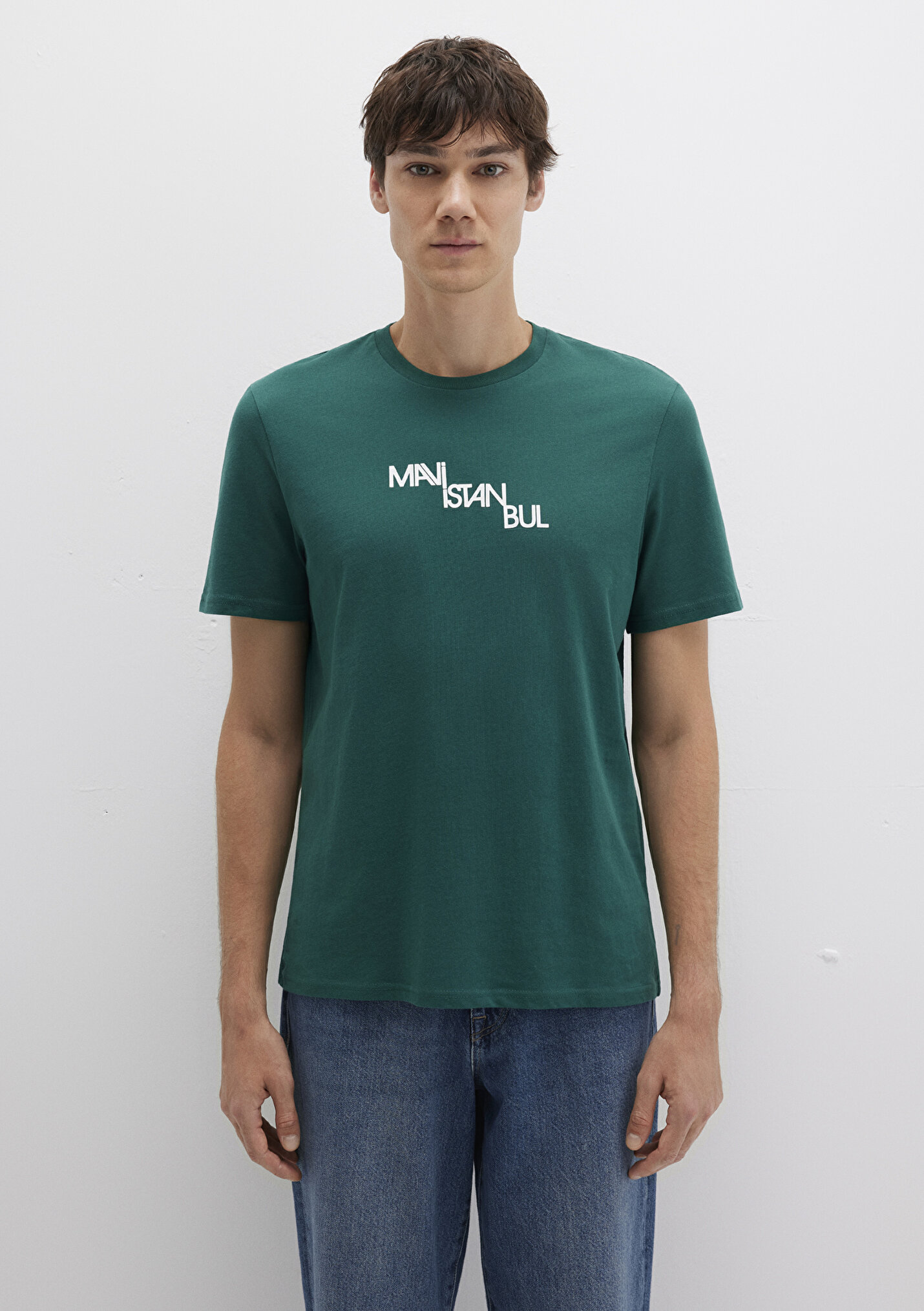 Erkek Mavi İstanbul Baskılı Yeşil Tişört