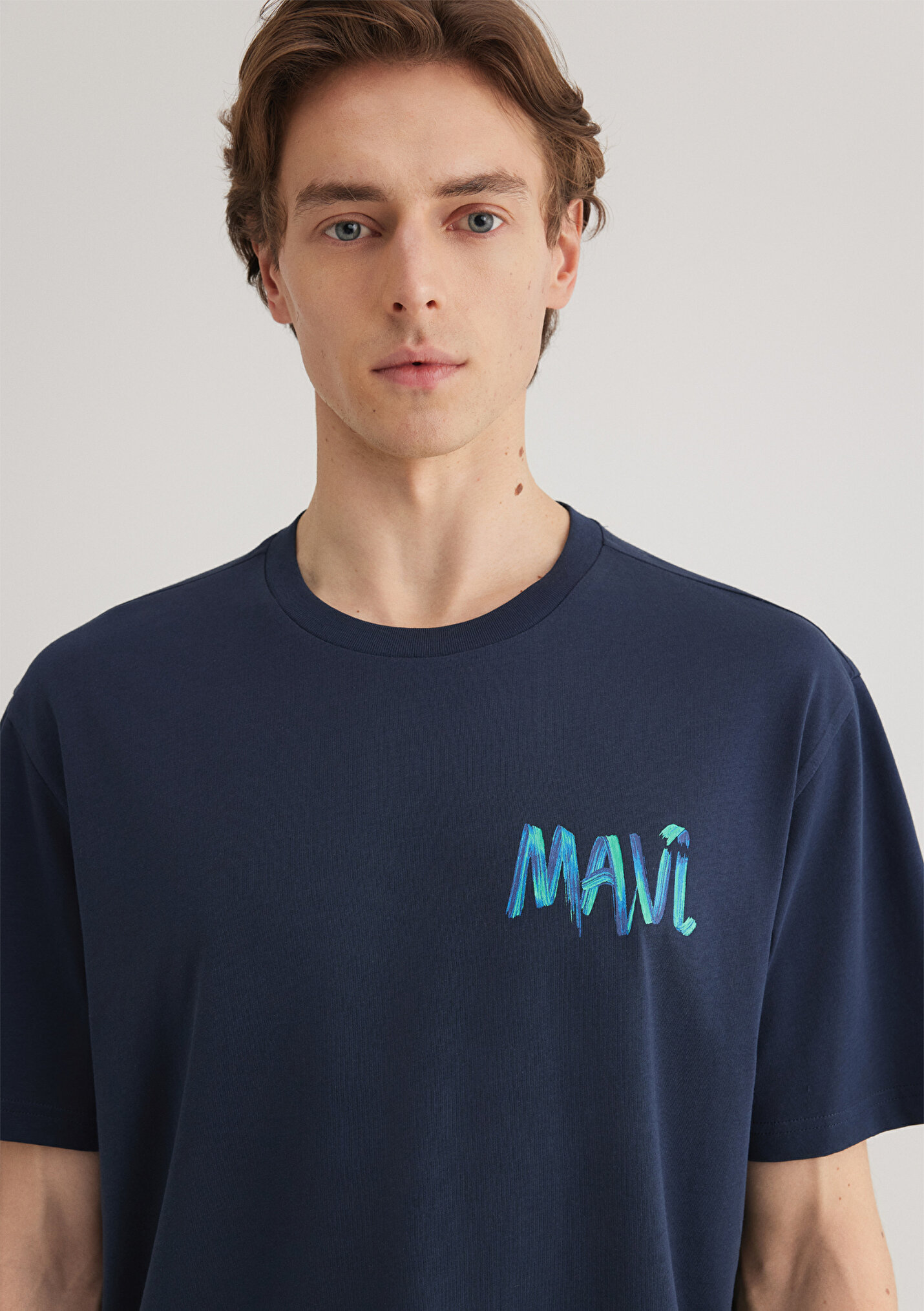 Erkek Mavi Baskılı Lacivert Tişört