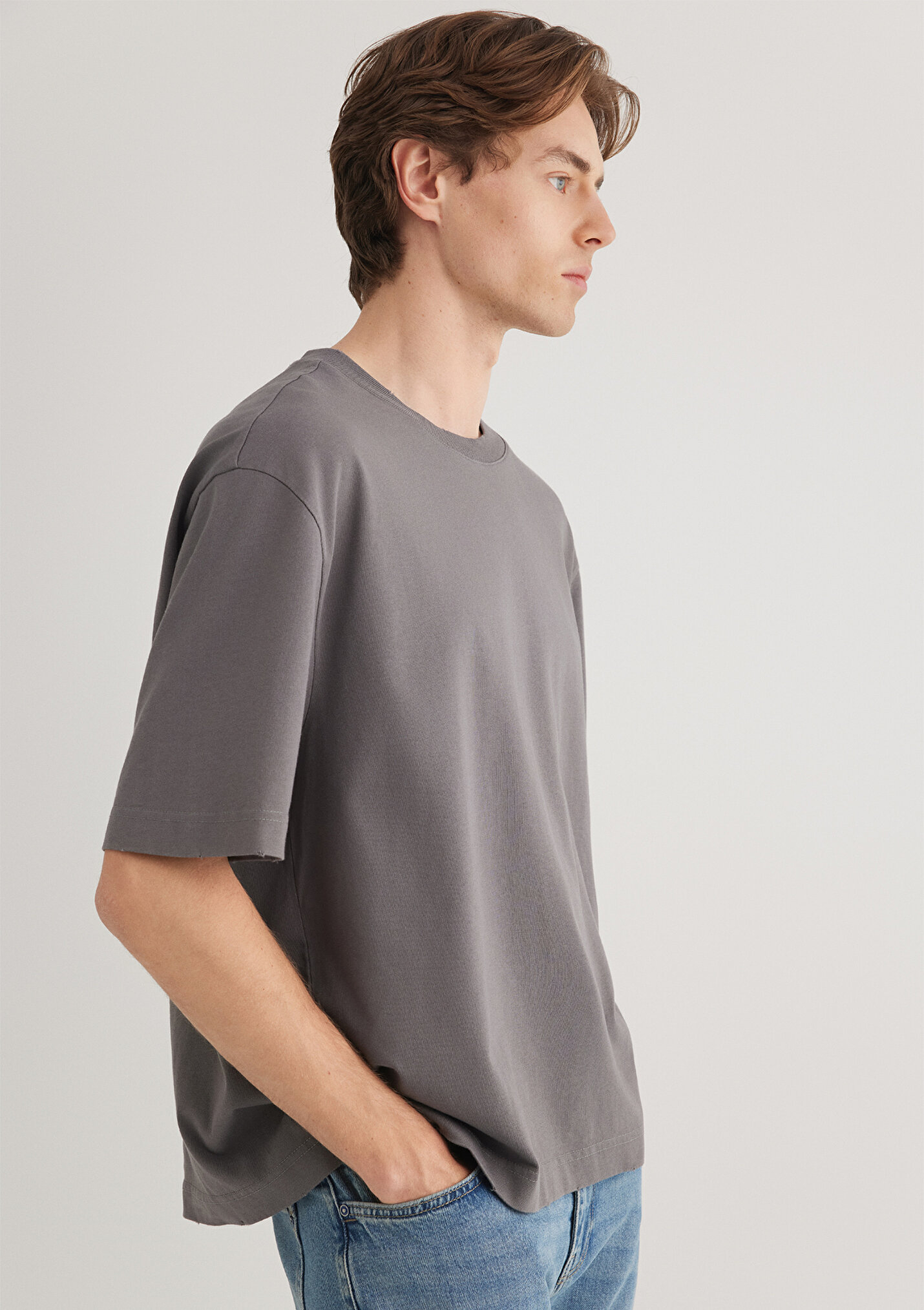 Outlet Erkek Gri Basic Tişört