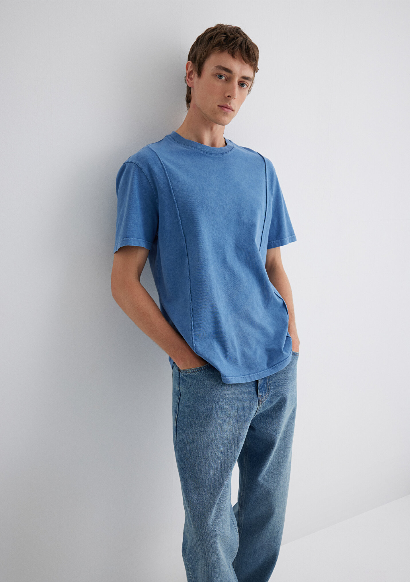 Outlet Erkek Dikiş Detaylı Mavi Tişört