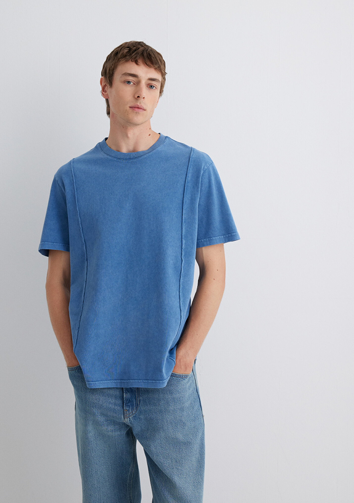 Outlet Erkek Dikiş Detaylı Mavi Tişört