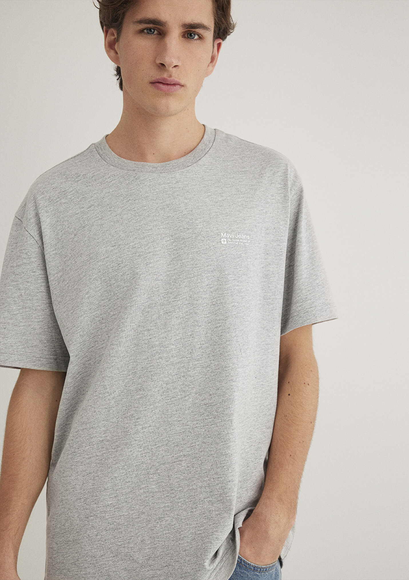 Outlet Erkek Mavi Jeans Baskılı Gri Tişört