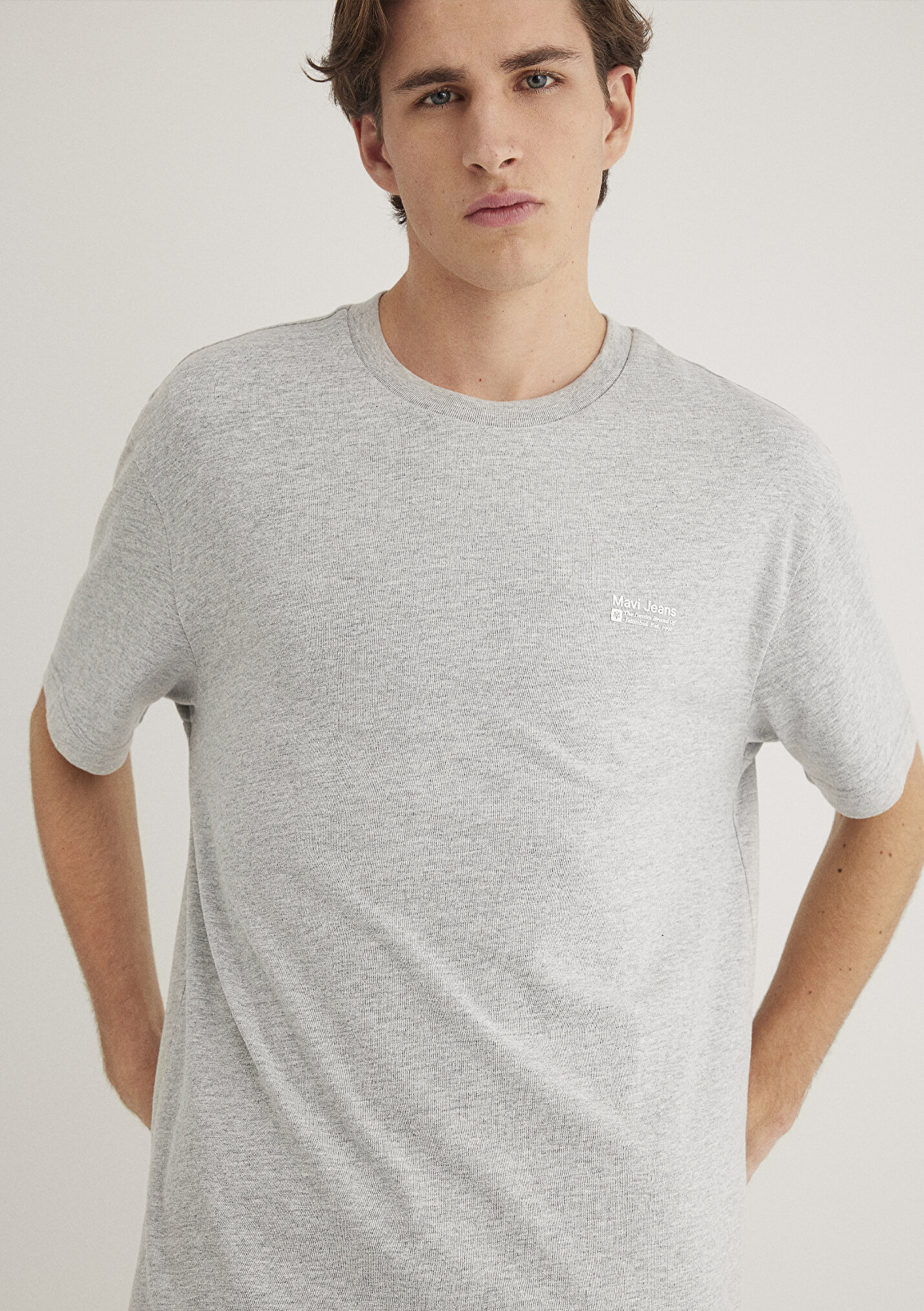 Outlet Erkek Mavi Jeans Baskılı Gri Tişört