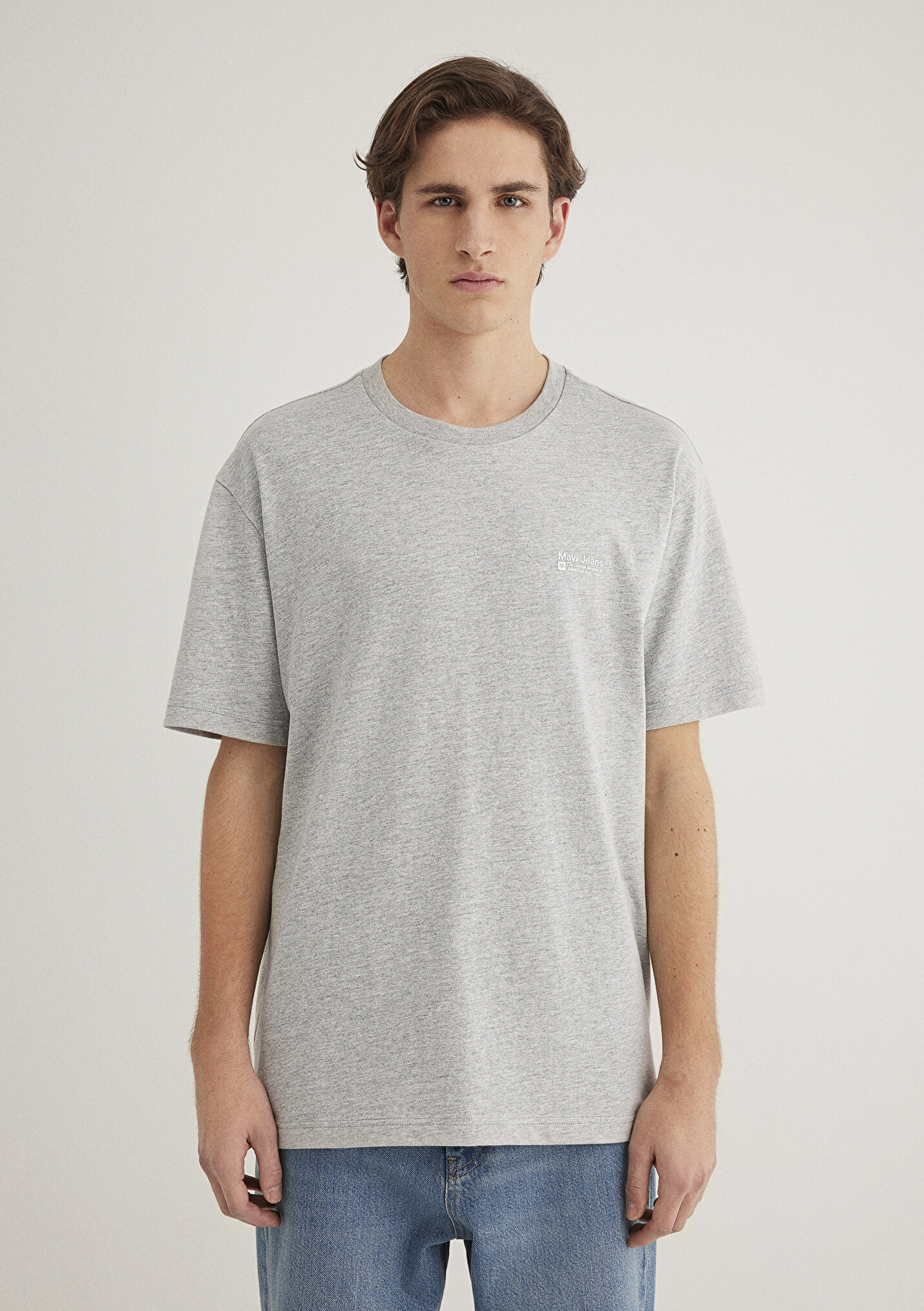 Outlet Erkek Mavi Jeans Baskılı Gri Tişört