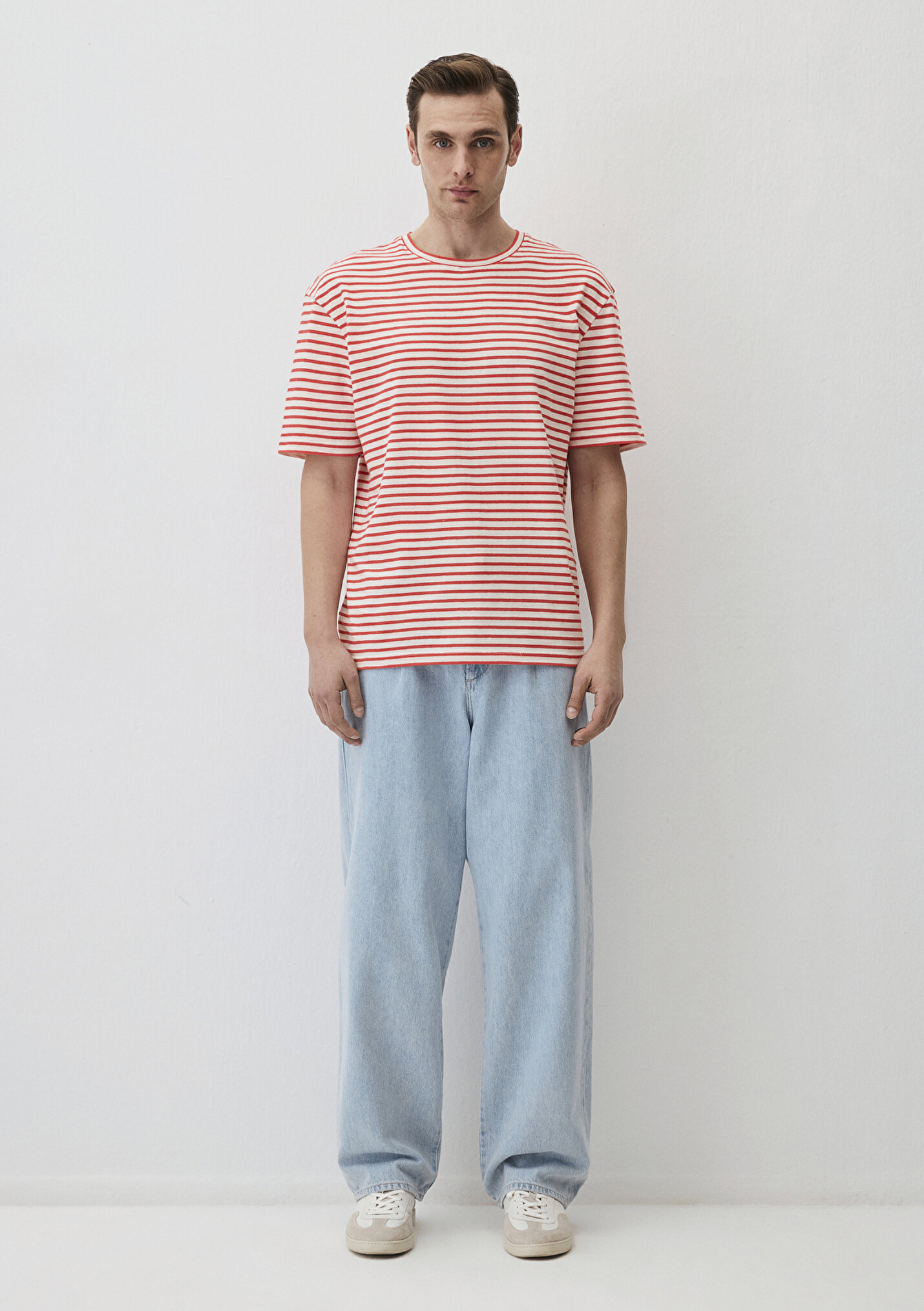 Outlet Erkek Çizgili Pembe Tişört