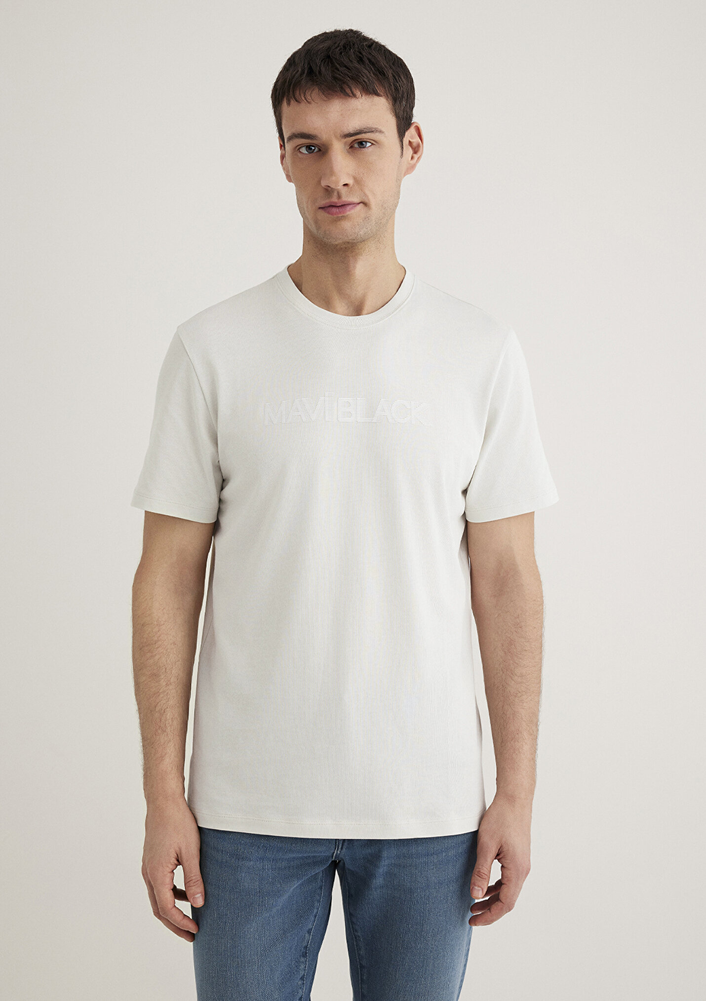 Outlet Erkek Mavi Black Baskılı Ekru Tişört