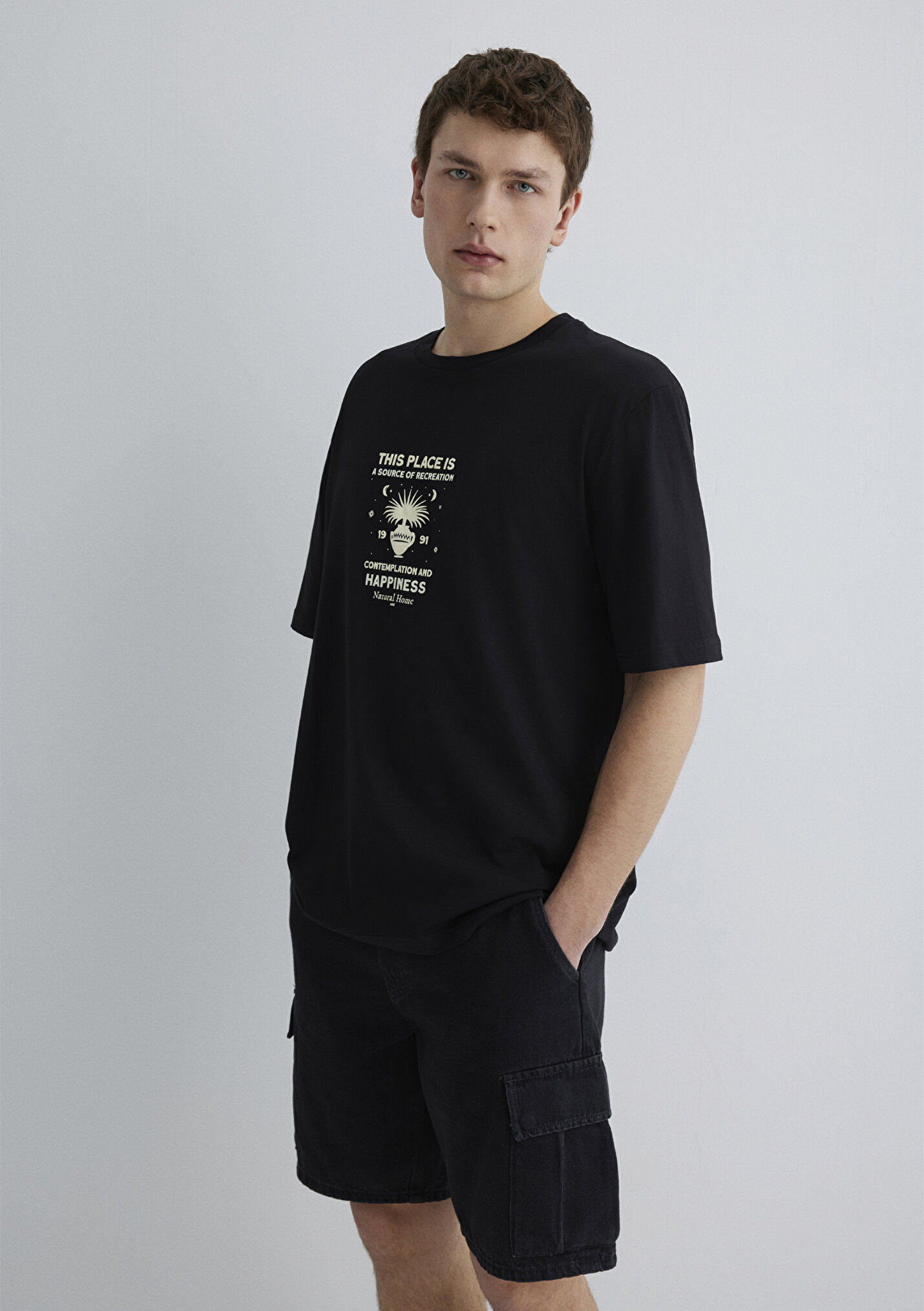 Outlet Erkek This Place Is Baskılı Siyah Tişört