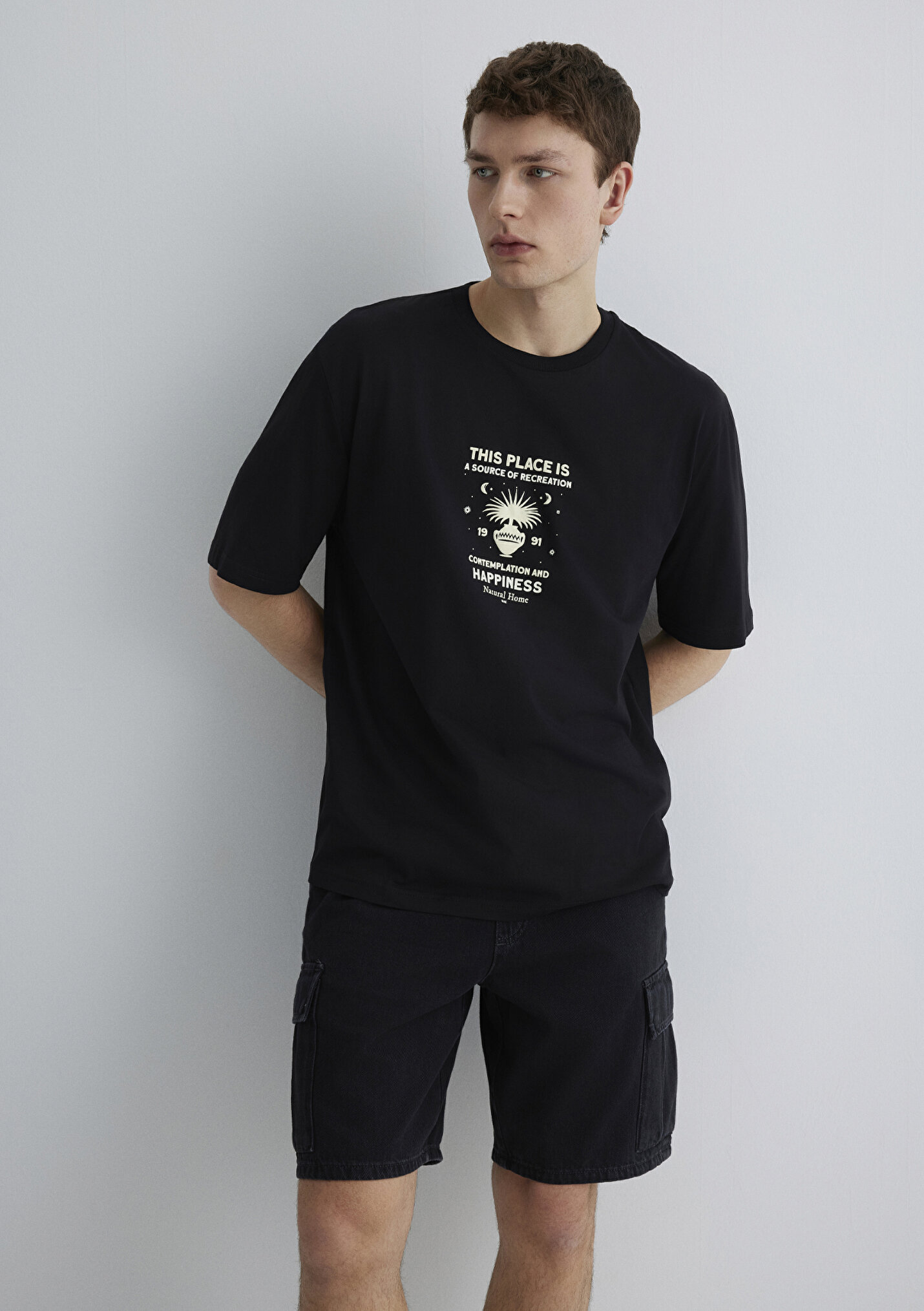 Outlet Erkek This Place Is Baskılı Siyah Tişört