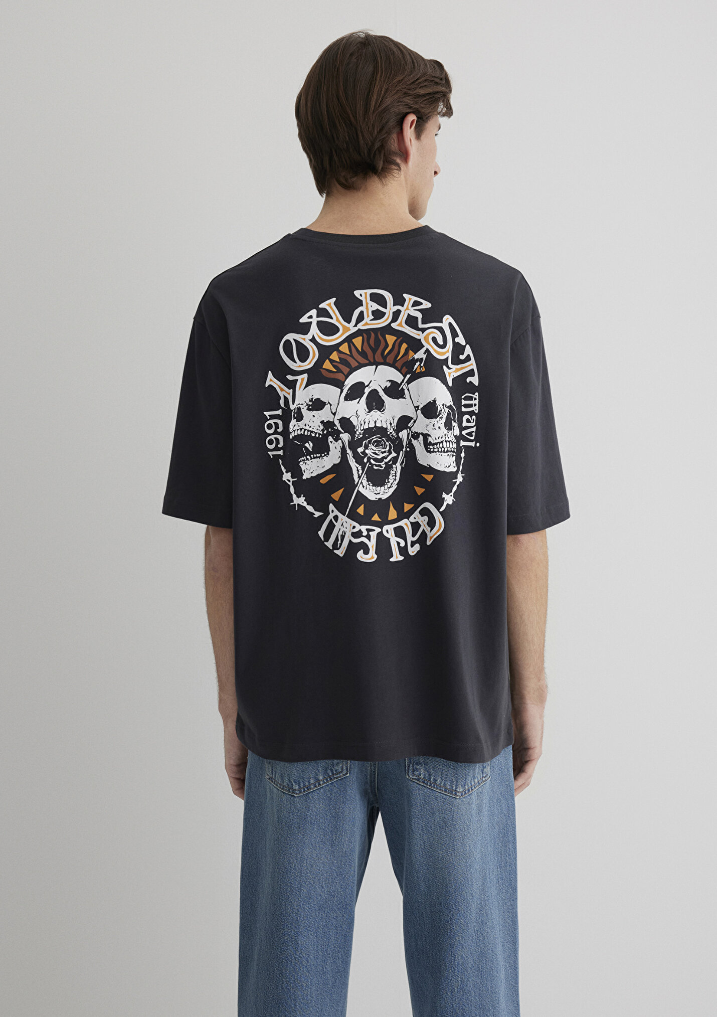 Outlet Erkek Kuru Kafa Baskılı Antrasit Tişört