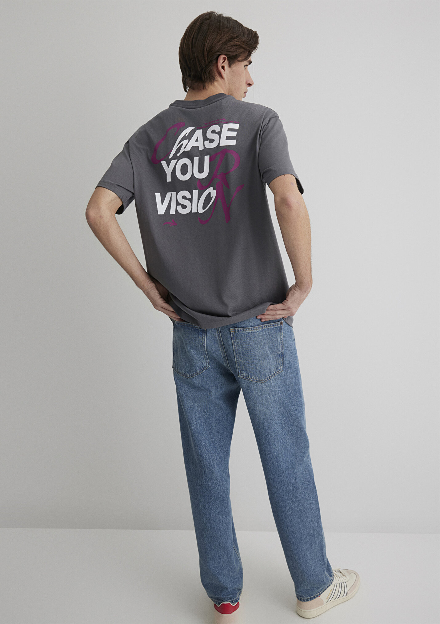 Outlet Erkek Chase Your Vision Baskılı Antrasit Tişört