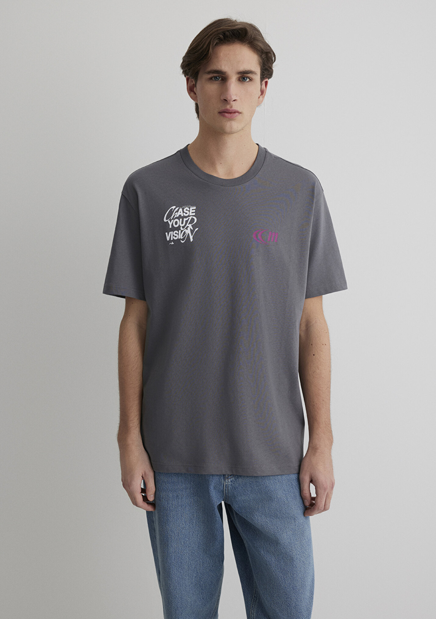 Outlet Erkek Chase Your Vision Baskılı Antrasit Tişört