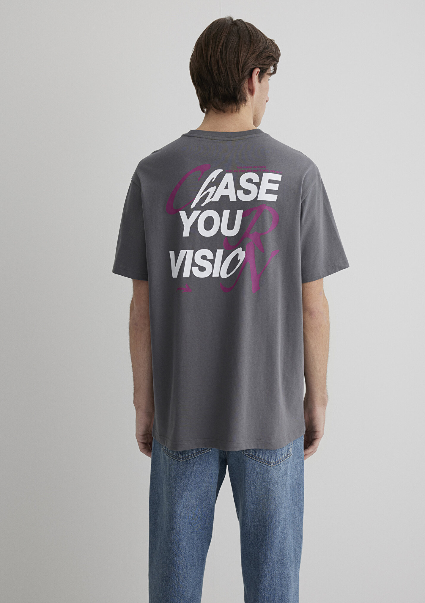 Outlet Erkek Chase Your Vision Baskılı Antrasit Tişört