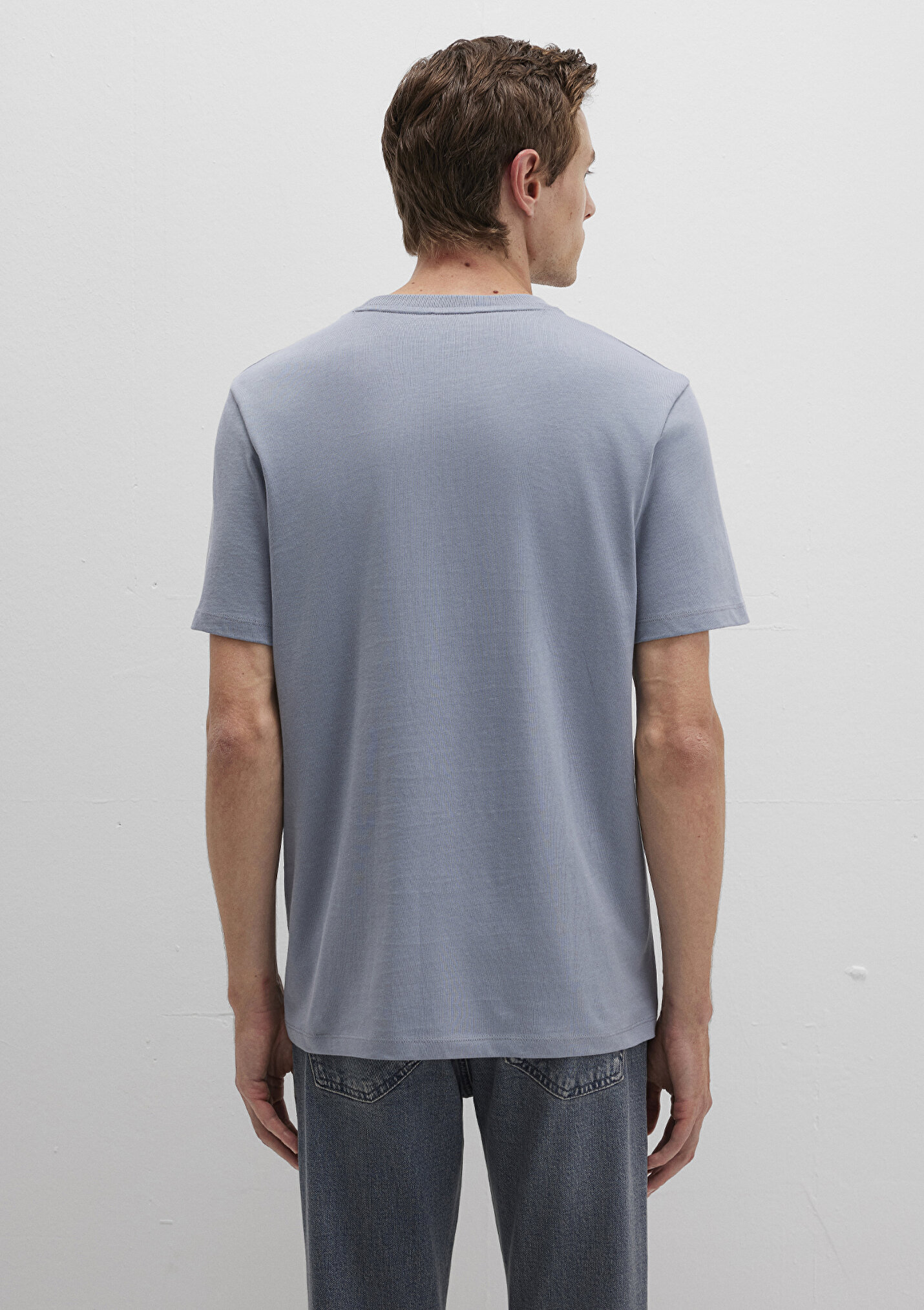 Erkek Bisiklet Yaka Mavi Basic Tişört