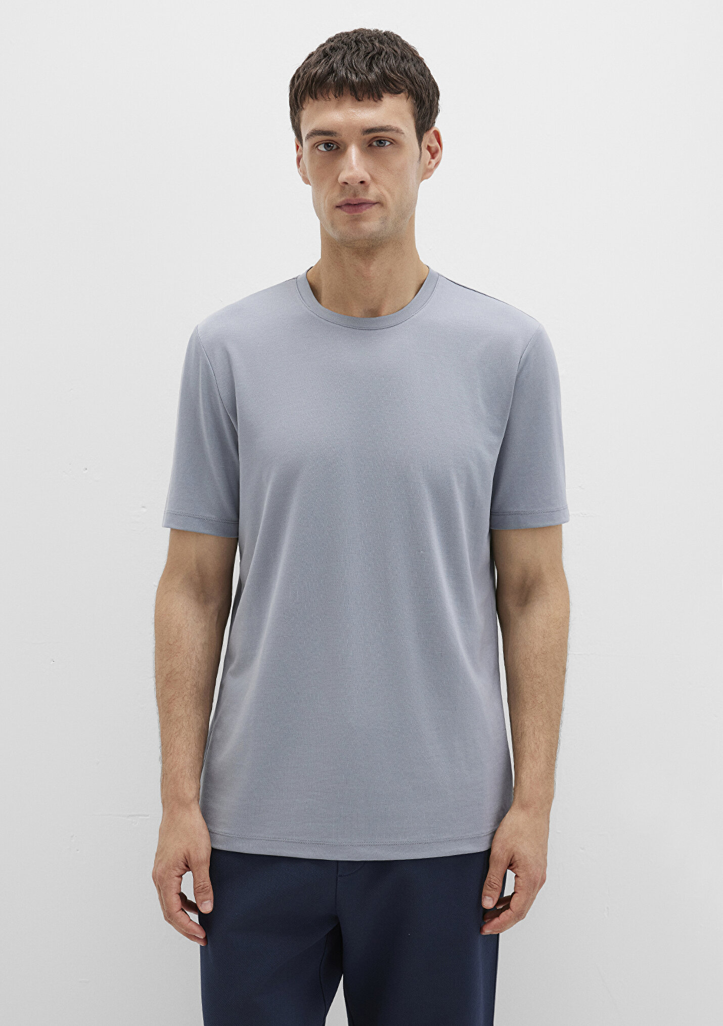 Erkek Bisiklet Yaka Mavi Basic Tişört