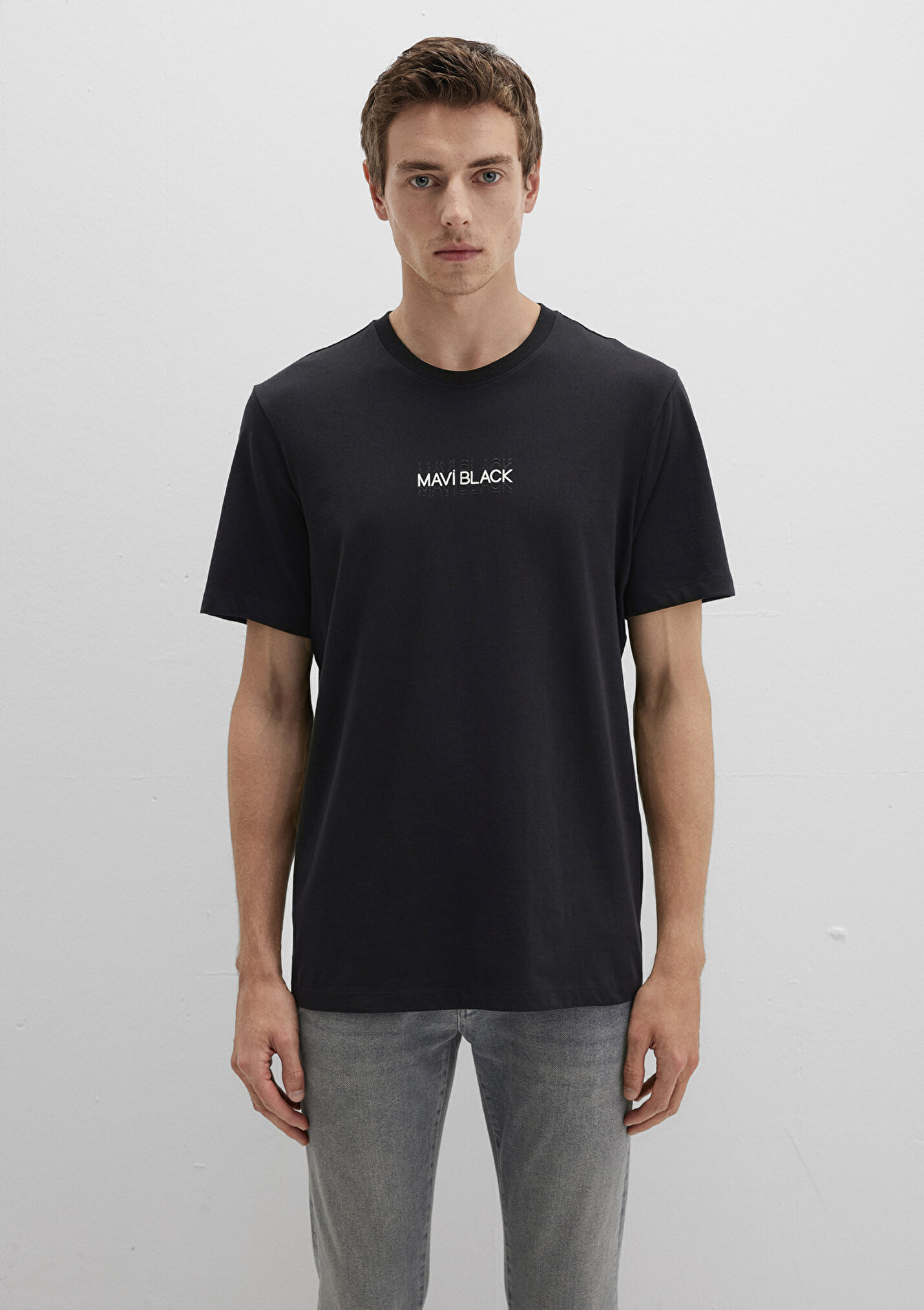 Erkek Mavi Black Baskılı Siyah Tişört