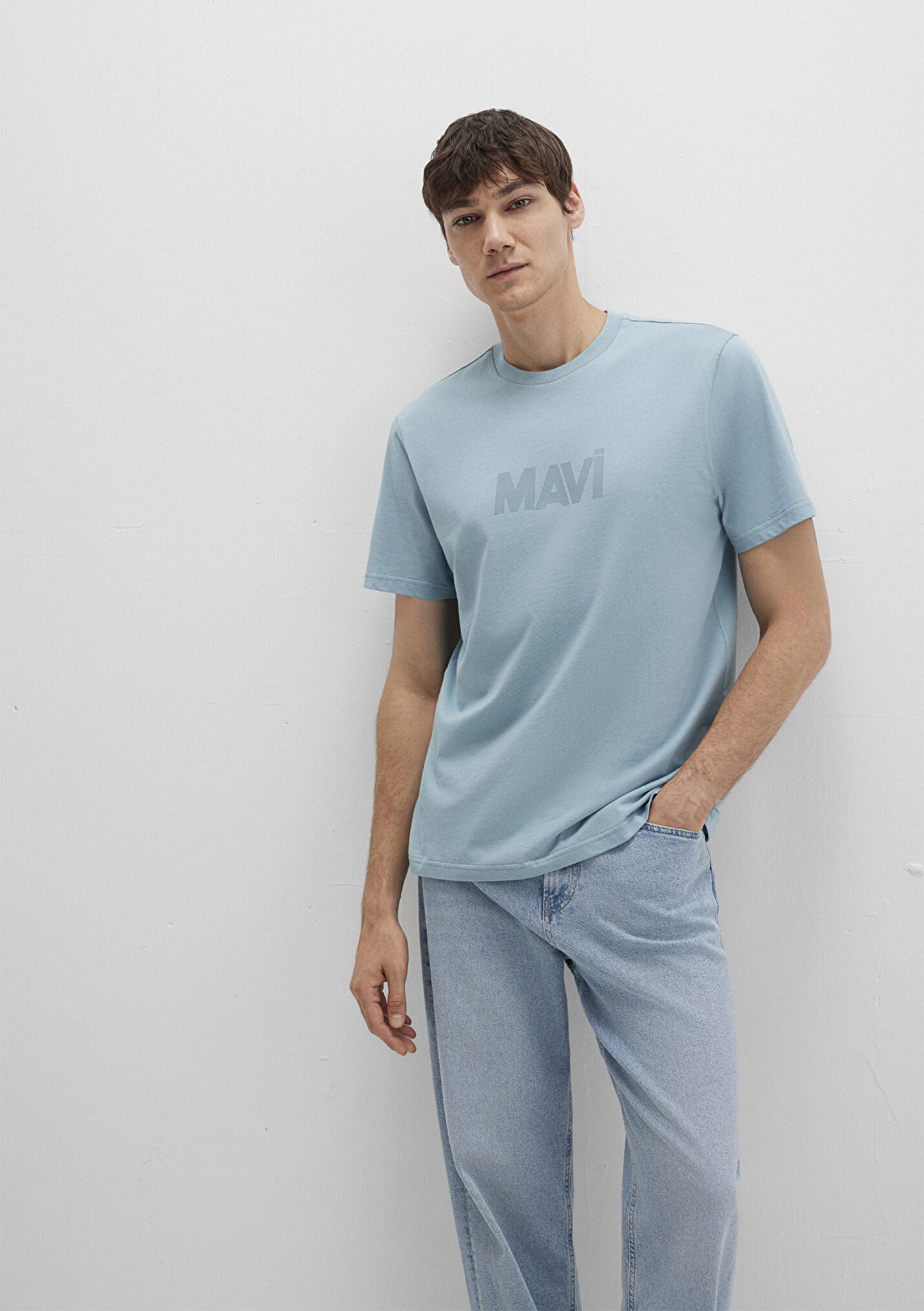 Mavi Logo Baskılı Mavi Tişört - Mavi