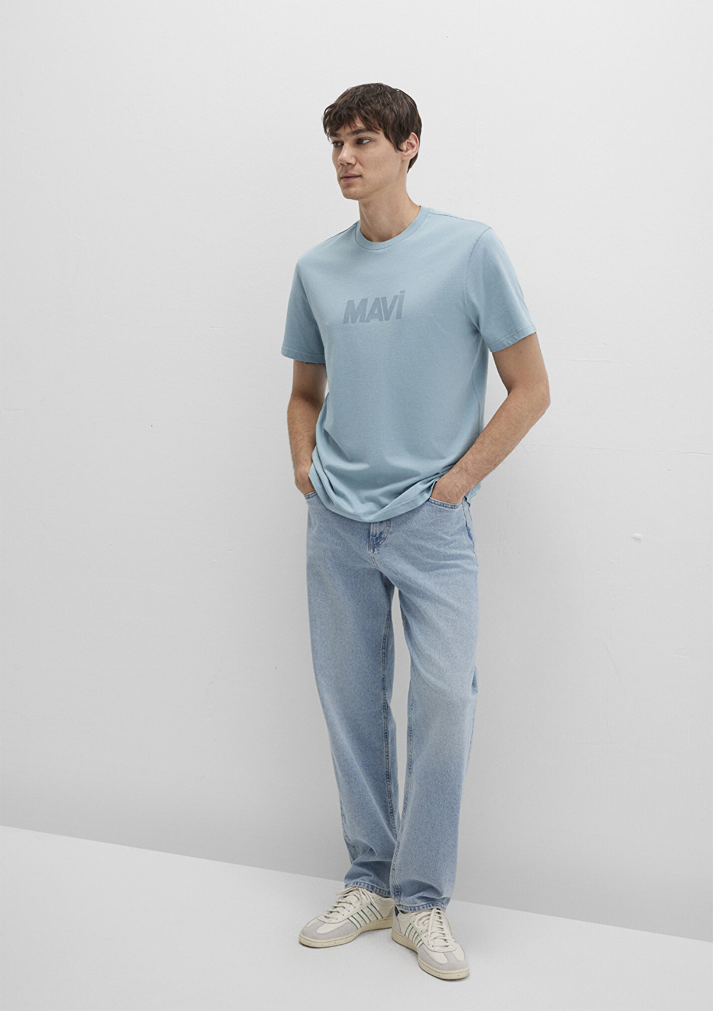 Mavi Logo Baskılı Mavi Tişört - Mavi
