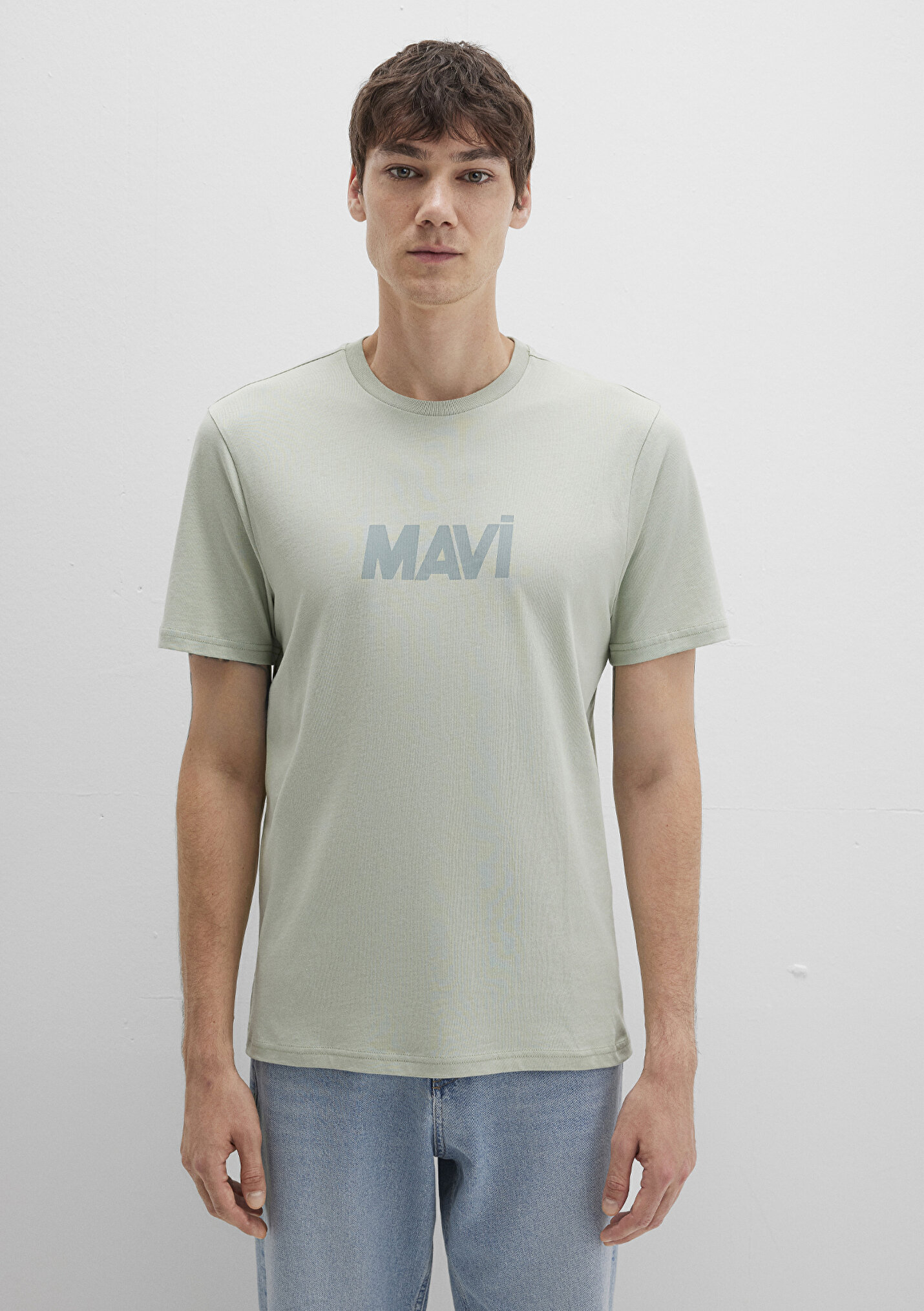 Mavi Logo Baskılı Yeşil Tişört - Mavi