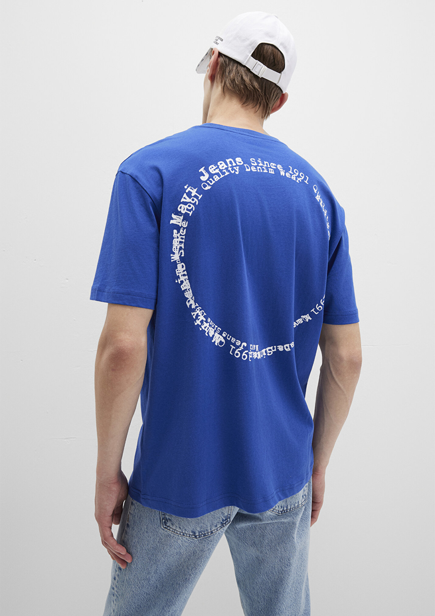 Erkek Mavi Jeans Baskılı Mavi Tişört