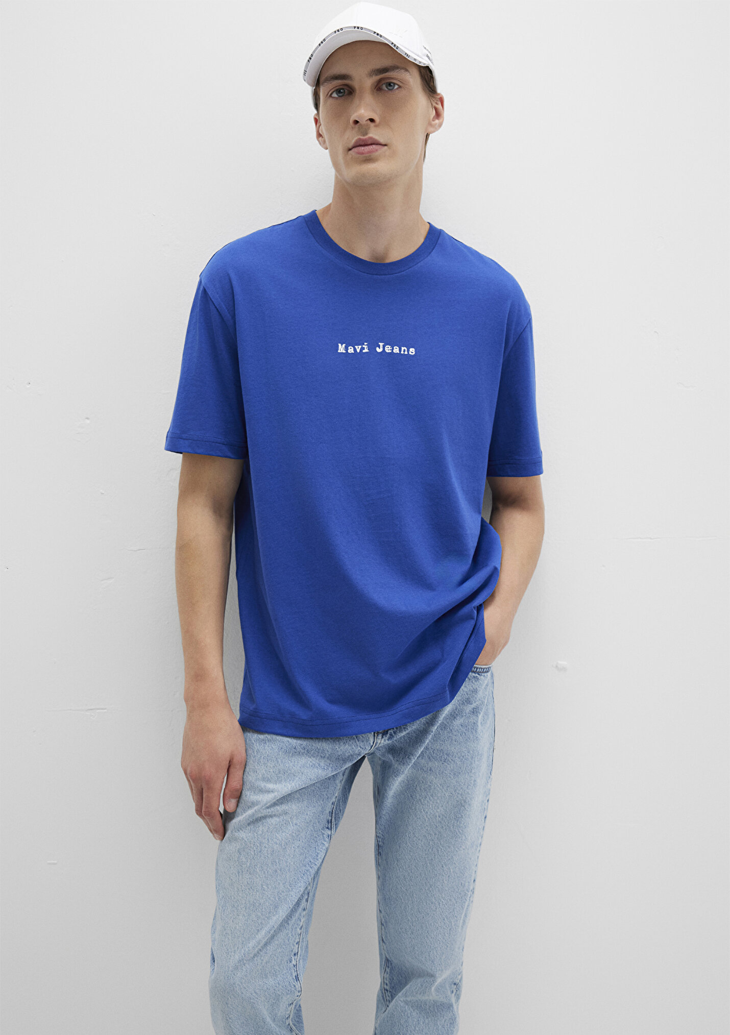 Erkek Mavi Jeans Baskılı Mavi Tişört