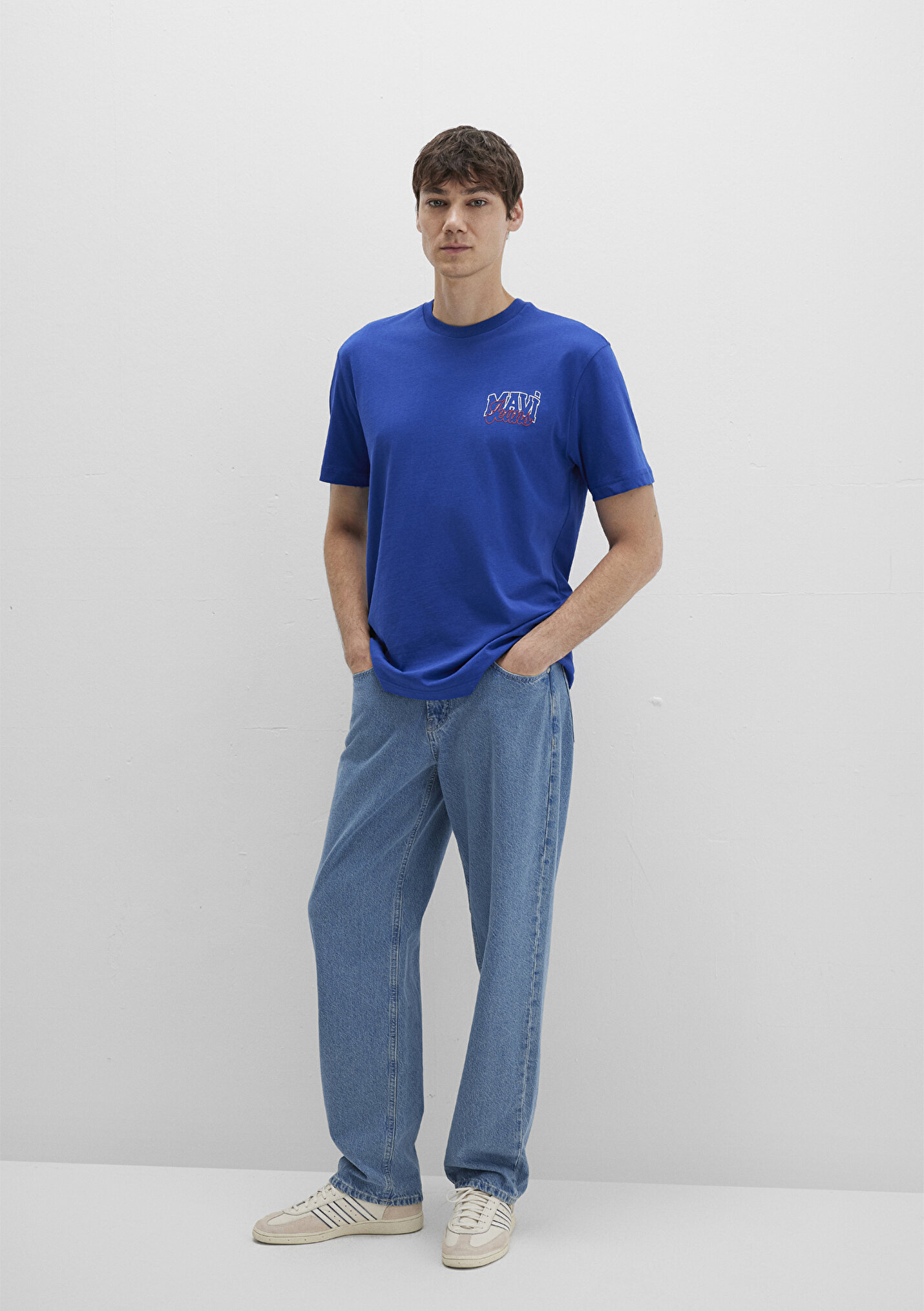 Erkek Mavi Jeans Baskılı Mavi Tişört