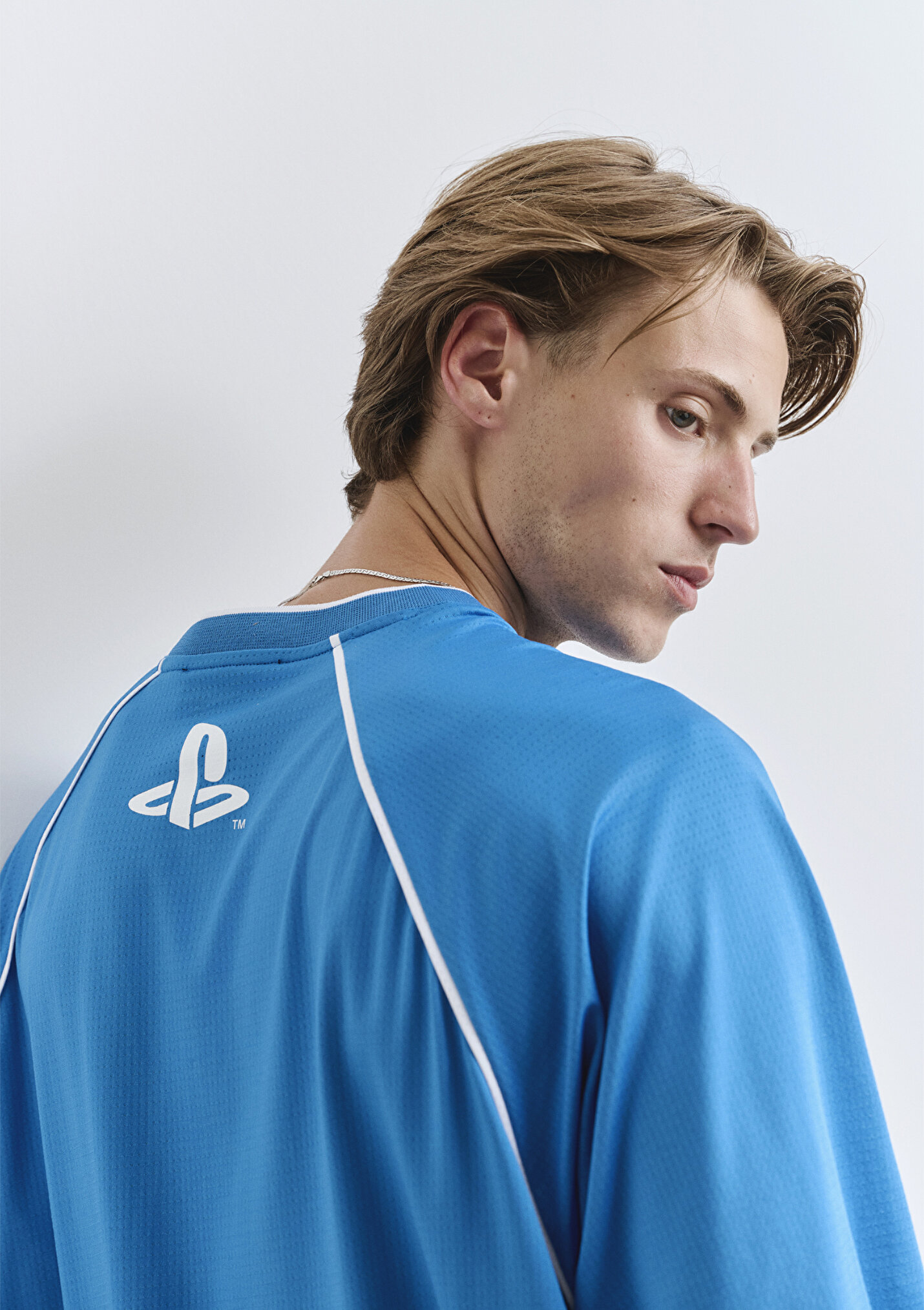 Outlet Erkek PlayStation Baskılı Mavi Forma Tişört