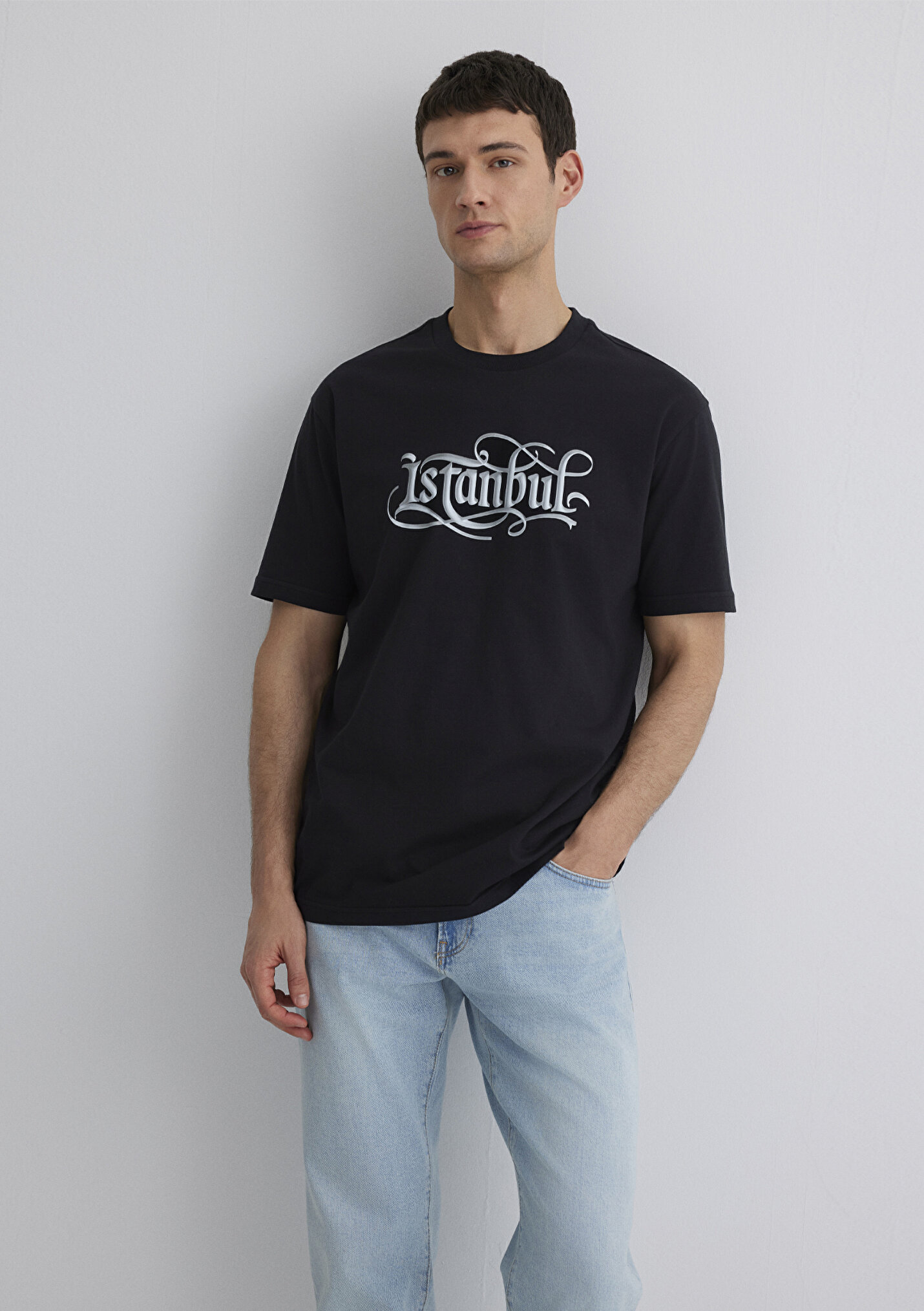 Erkek İstanbul Baskılı Siyah Tişört
