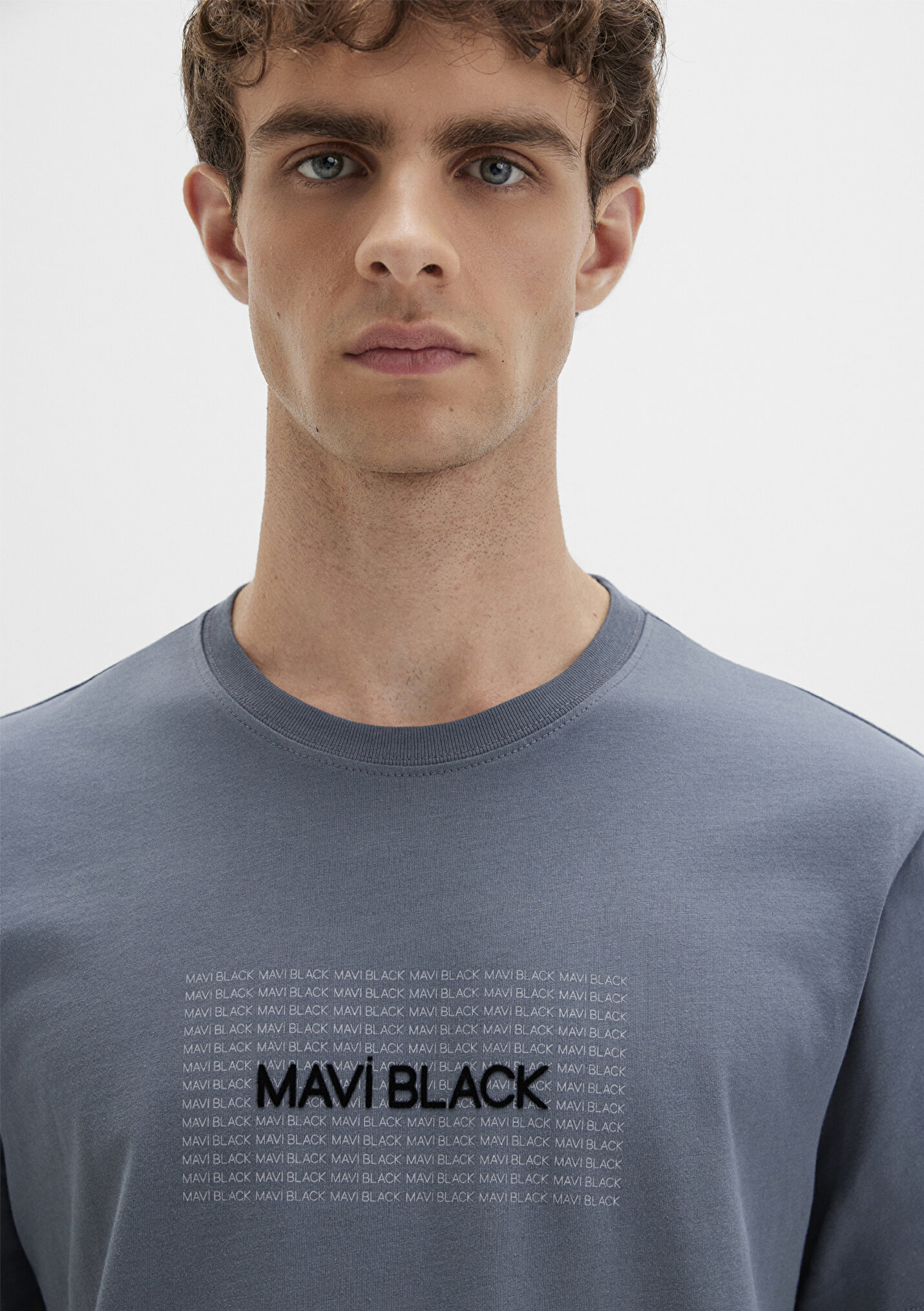 Outlet Erkek Mavi Black Baskılı Gri Tişört