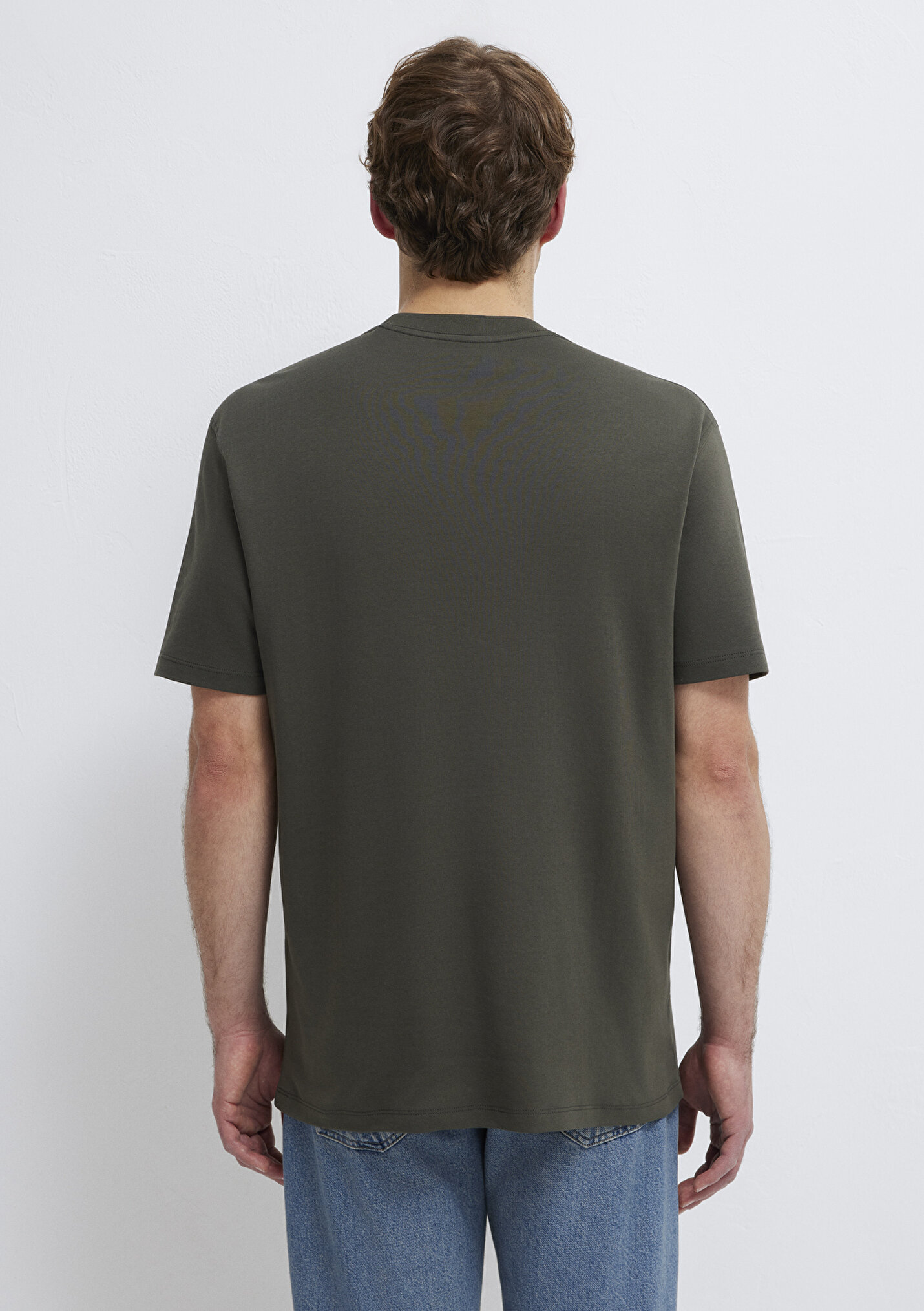 Erkek Mavi Logo Haki Basic İnterlok Tişört