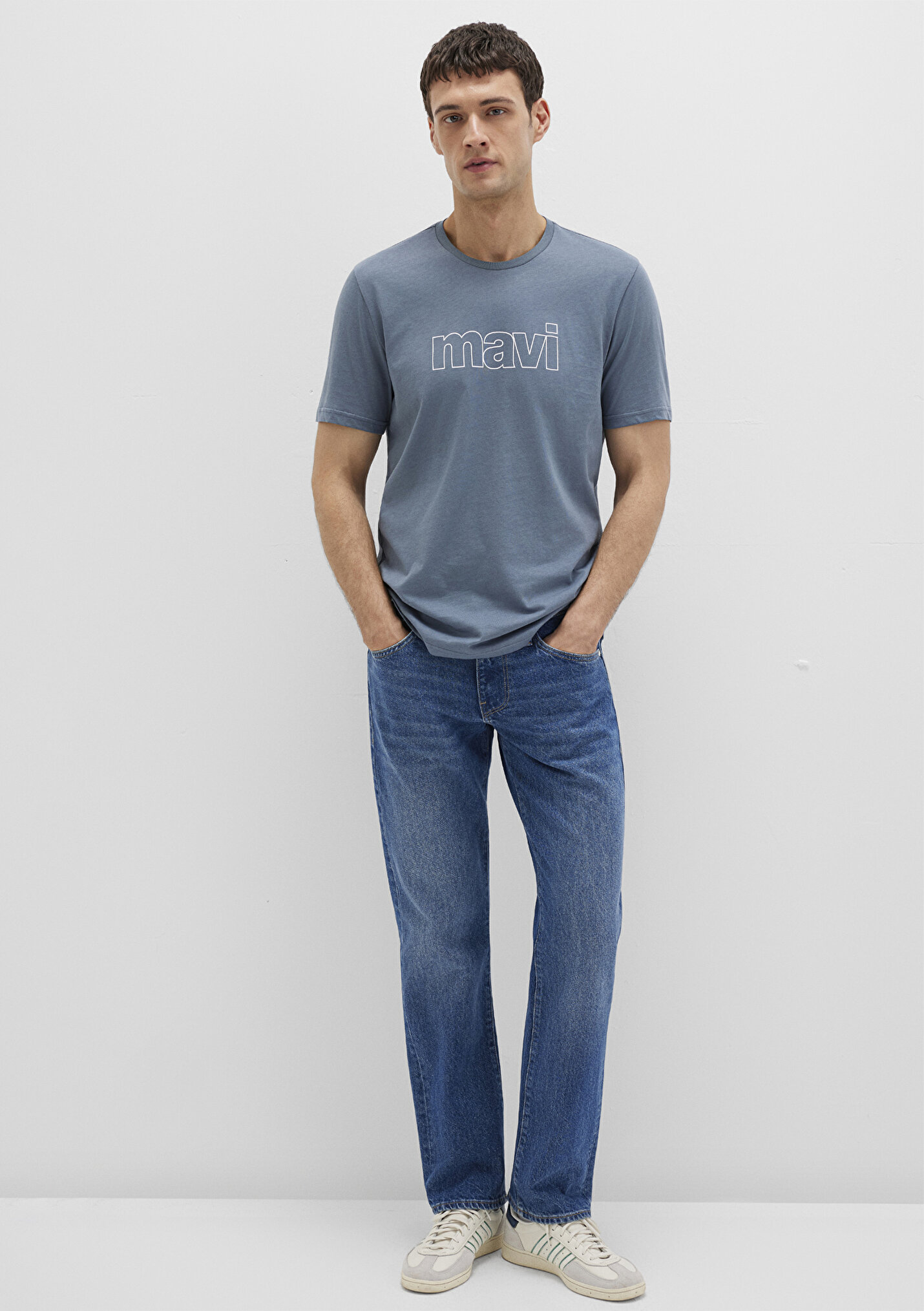 Erkek Mavi Logo Baskılı Mavi Tişört