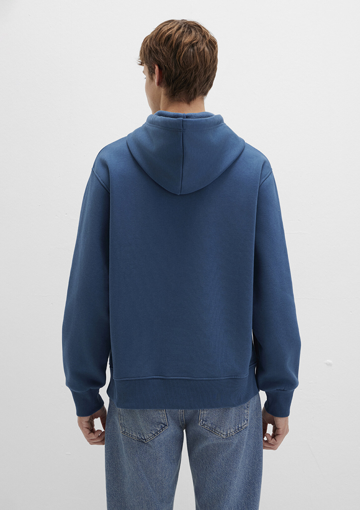 Erkek Mavi Logo Nakışlı Kapüşonlu Mavi Sweatshirt.