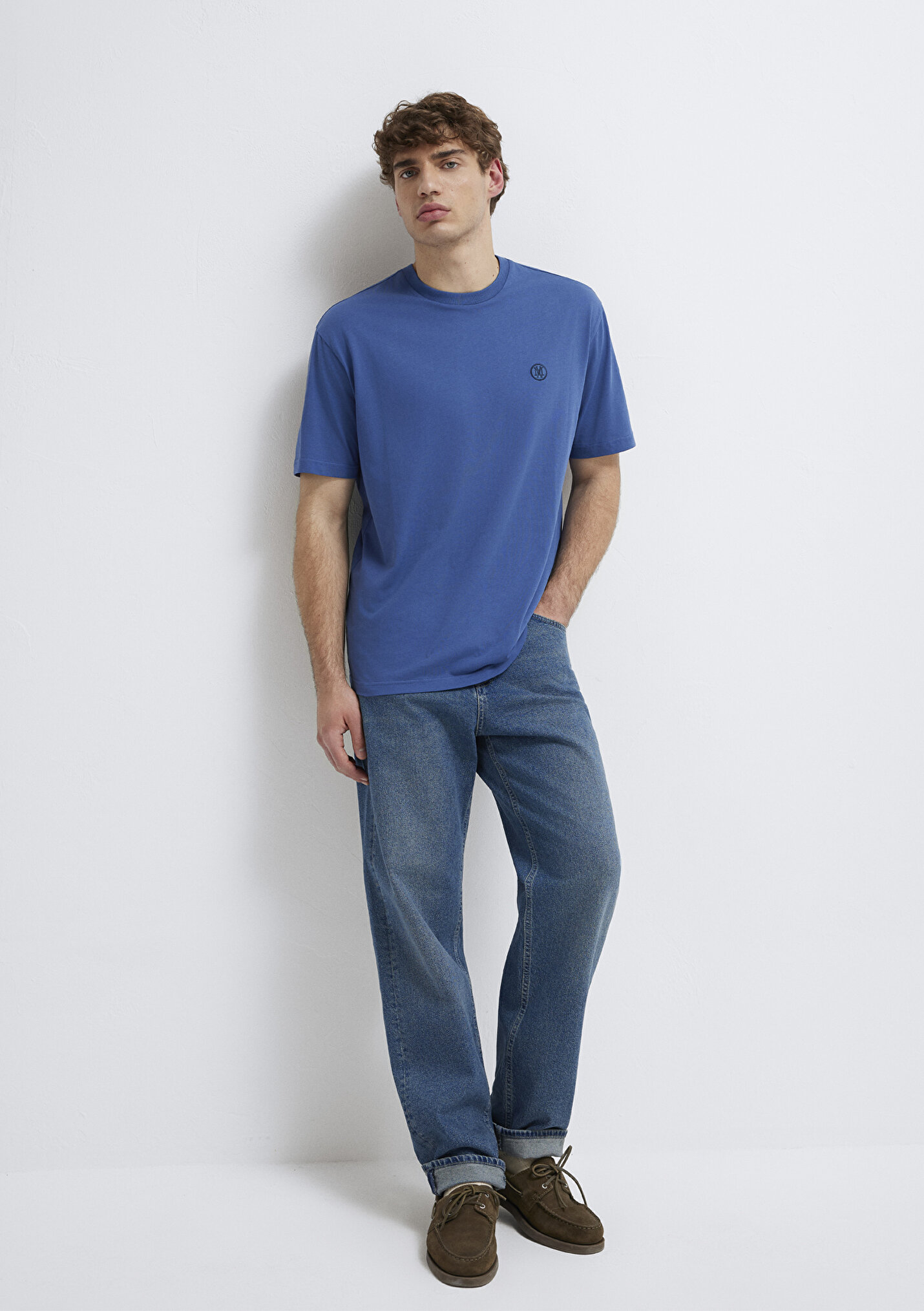 Erkek Mavi Logo İşlemeli Mavi Basic Tişört