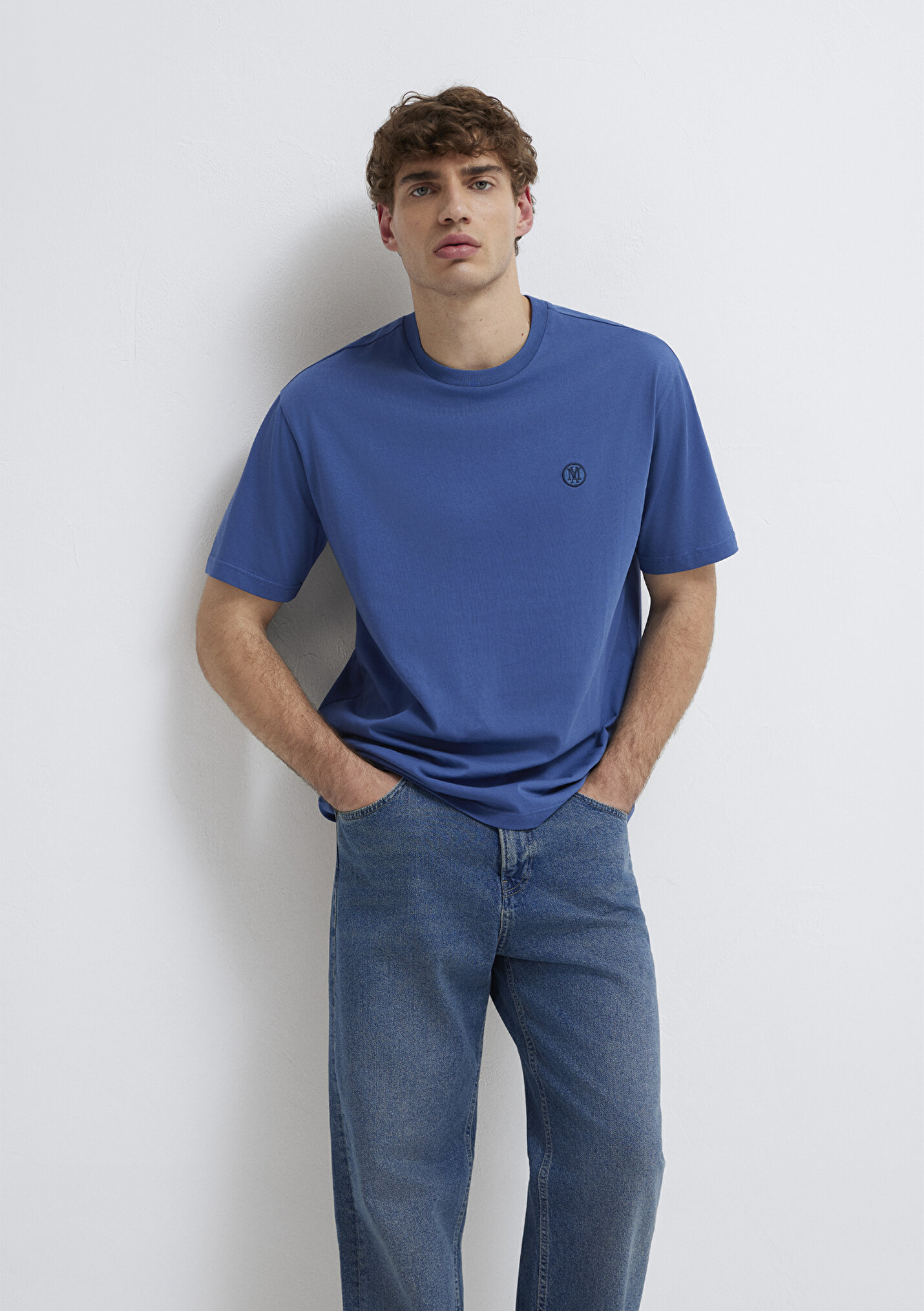 Erkek Mavi Logo İşlemeli Mavi Basic Tişört