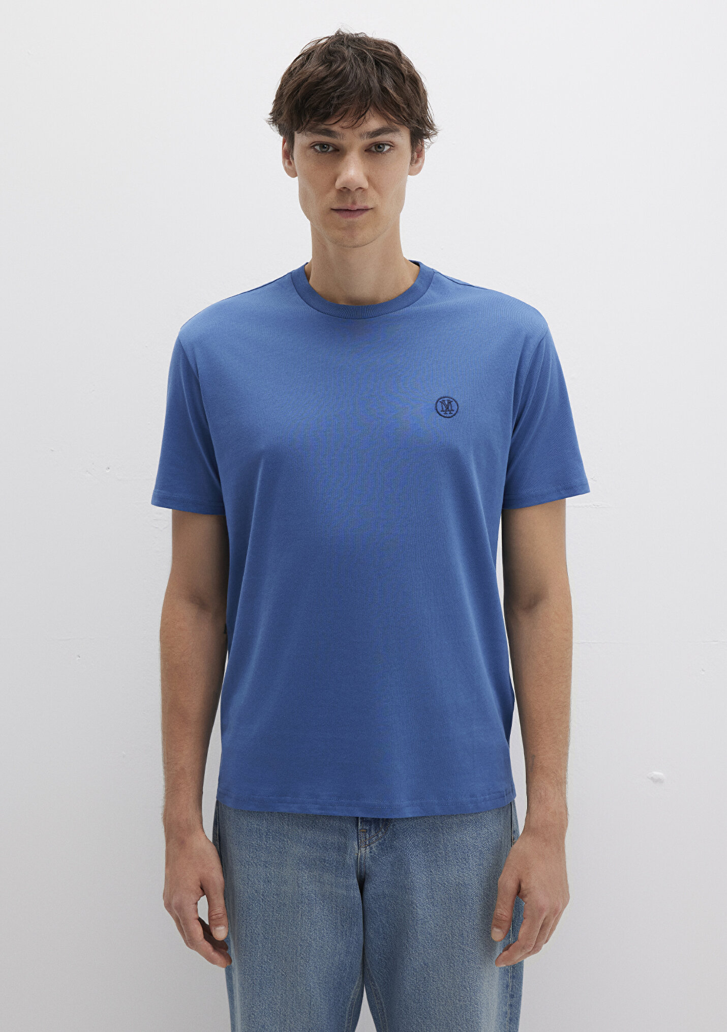 Erkek Mavi Logo İşlemeli Mavi Basic Tişört