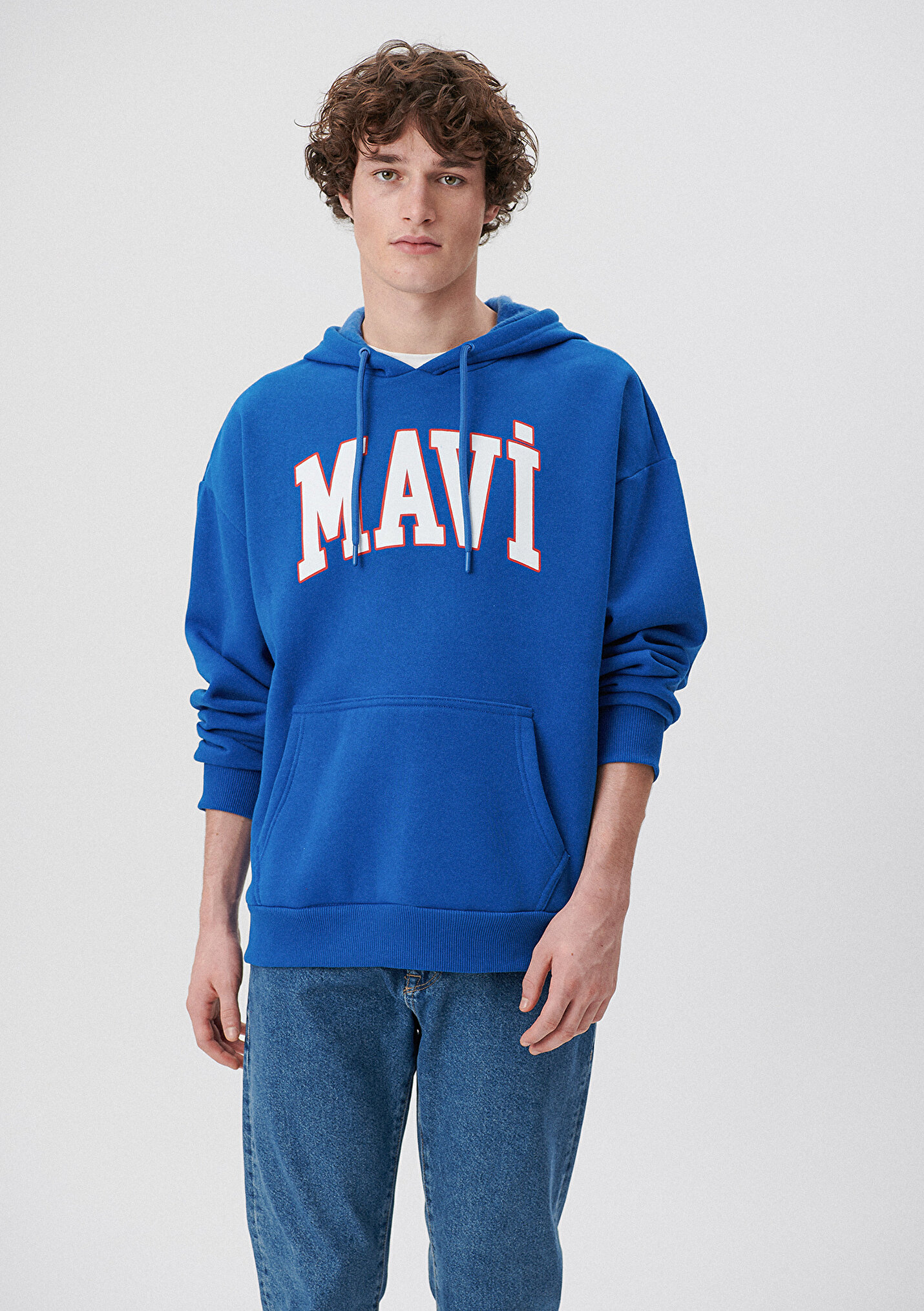 Mavi Logo Baskılı Mavi Kapüşonlu Sweatshirt - Mavi
