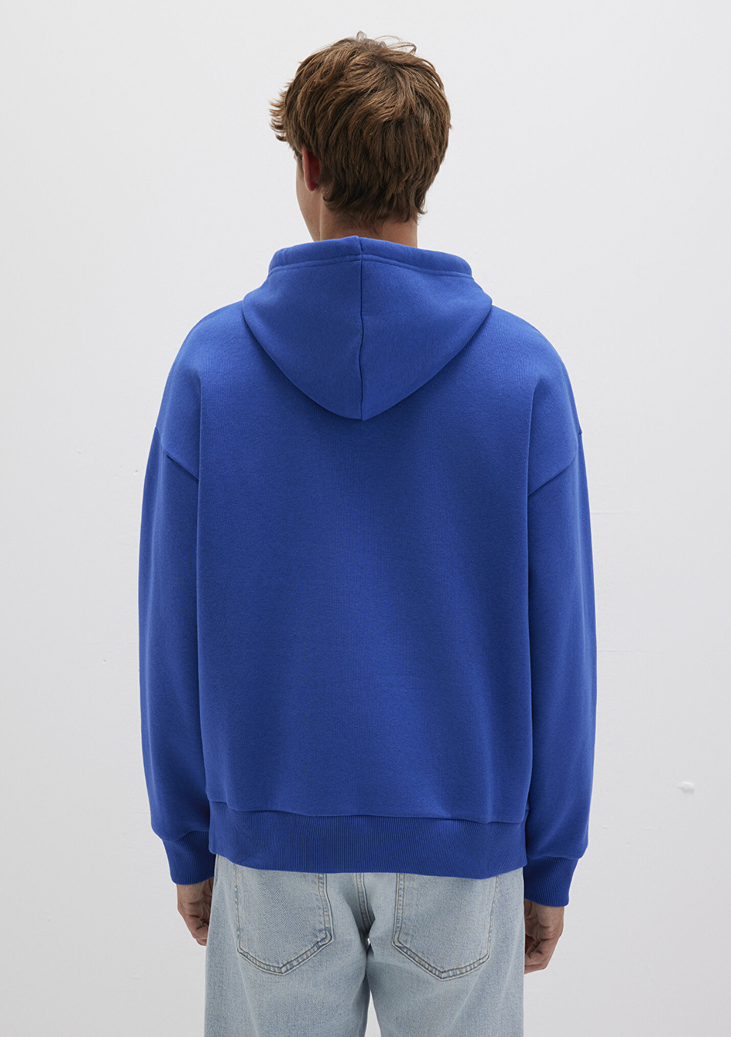 Erkek Mavi Logo Baskılı Kapüşonlu Mavi Sweatshirt