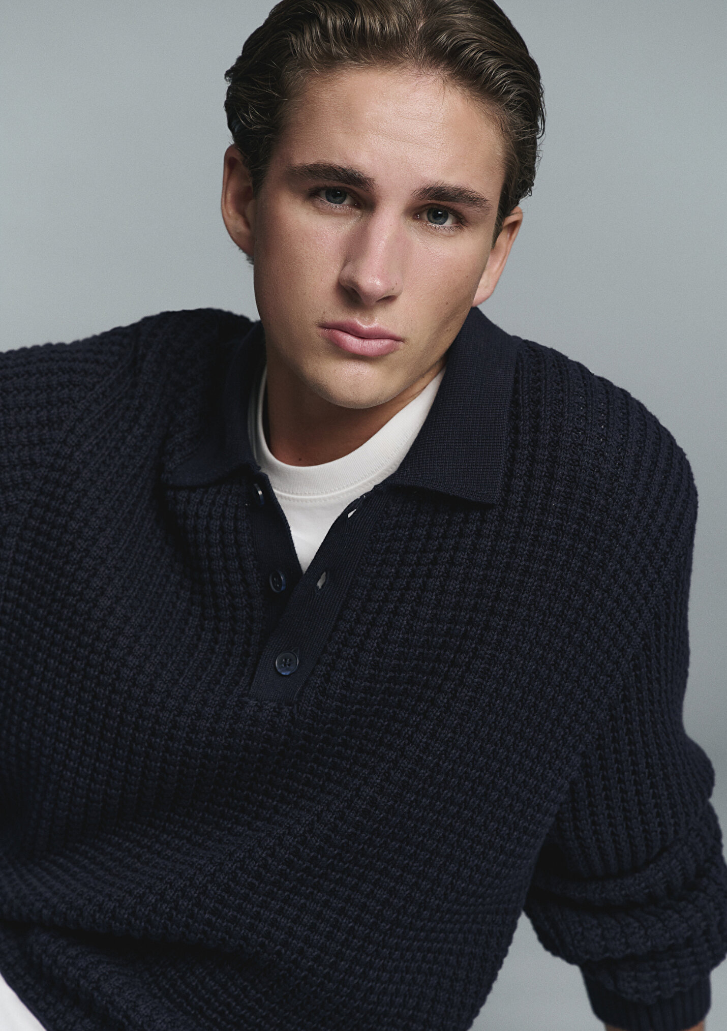 Erkek Lacivert Dokulu Triko Polo